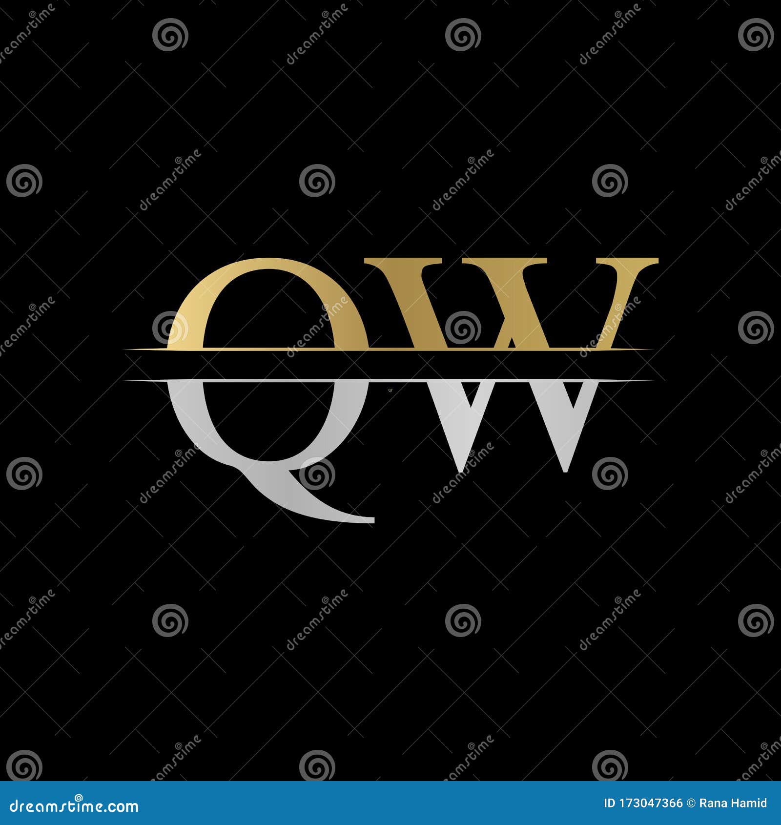 Initial Monogram Letter QW Logo Design Vector Template. Silver and Gold ...