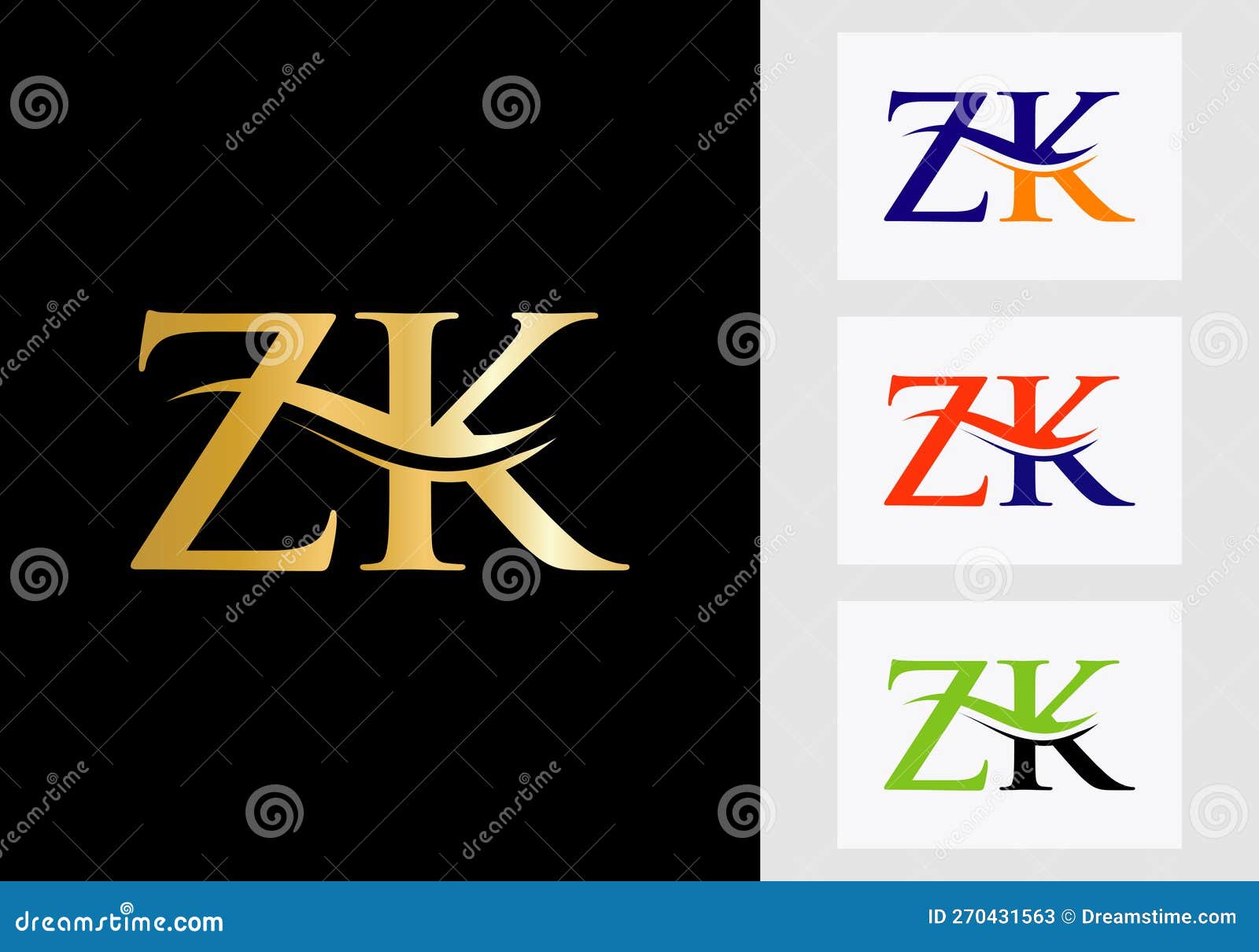 Monogram Letter Zk Logo Design Zk Logotype Template Stock Vector