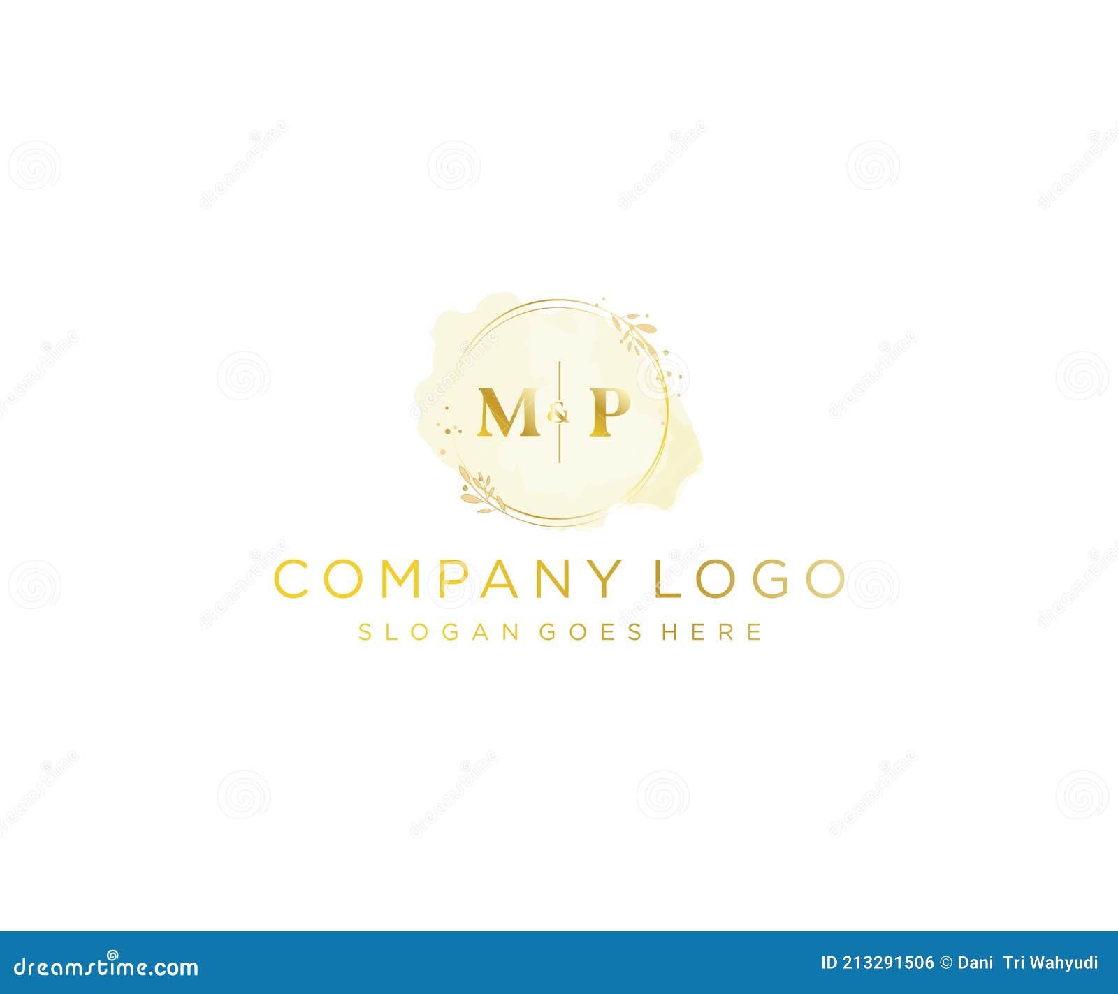 Initial MP Letters Colorful Watercolor Splash with Geometry Golden Leaf ...