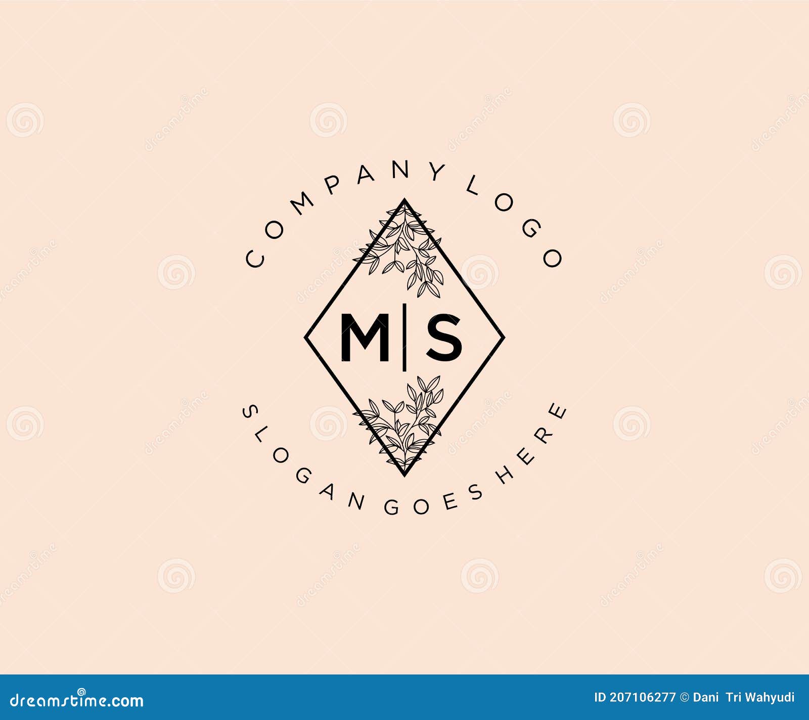 Initial MS Letters Beautiful Floral Feminine Editable Premade Monoline ...