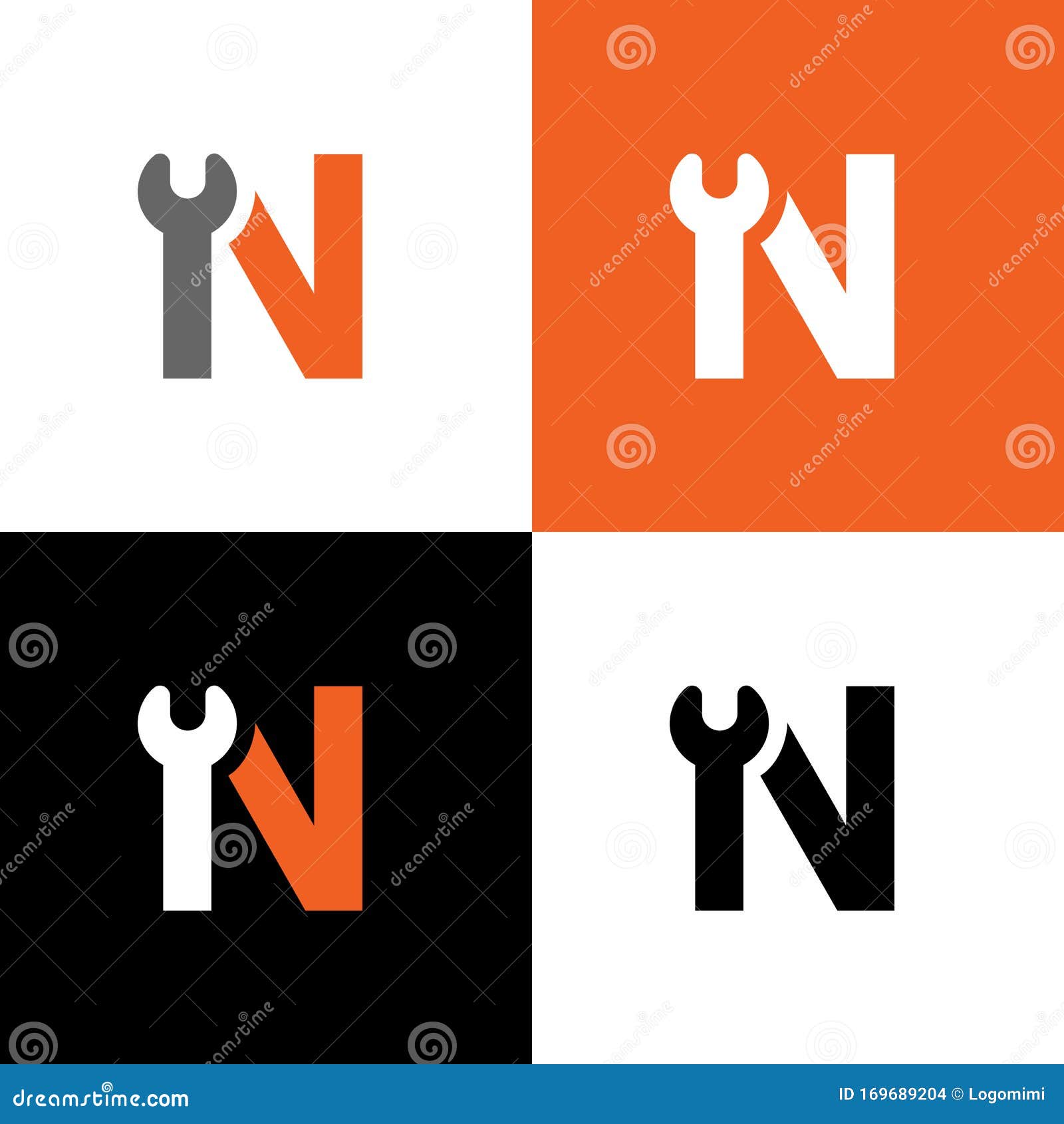 Initial N Letter with Wrench Tool, Repair and Maintenance Service Logo ...