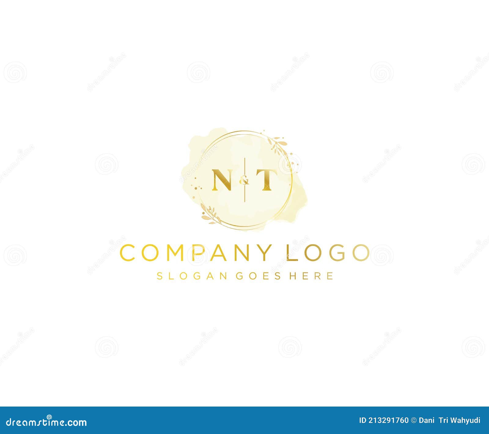 Initial NT Letters Colorful Watercolor Splash with Geometry Golden Leaf ...