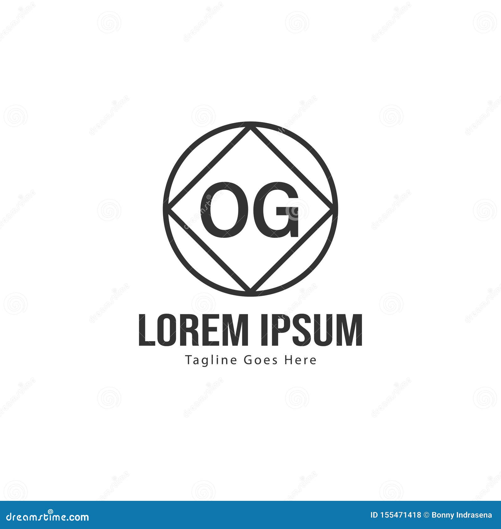 Initial OG Logo Template with Modern Frame. Minimalist OG Letter Logo ...
