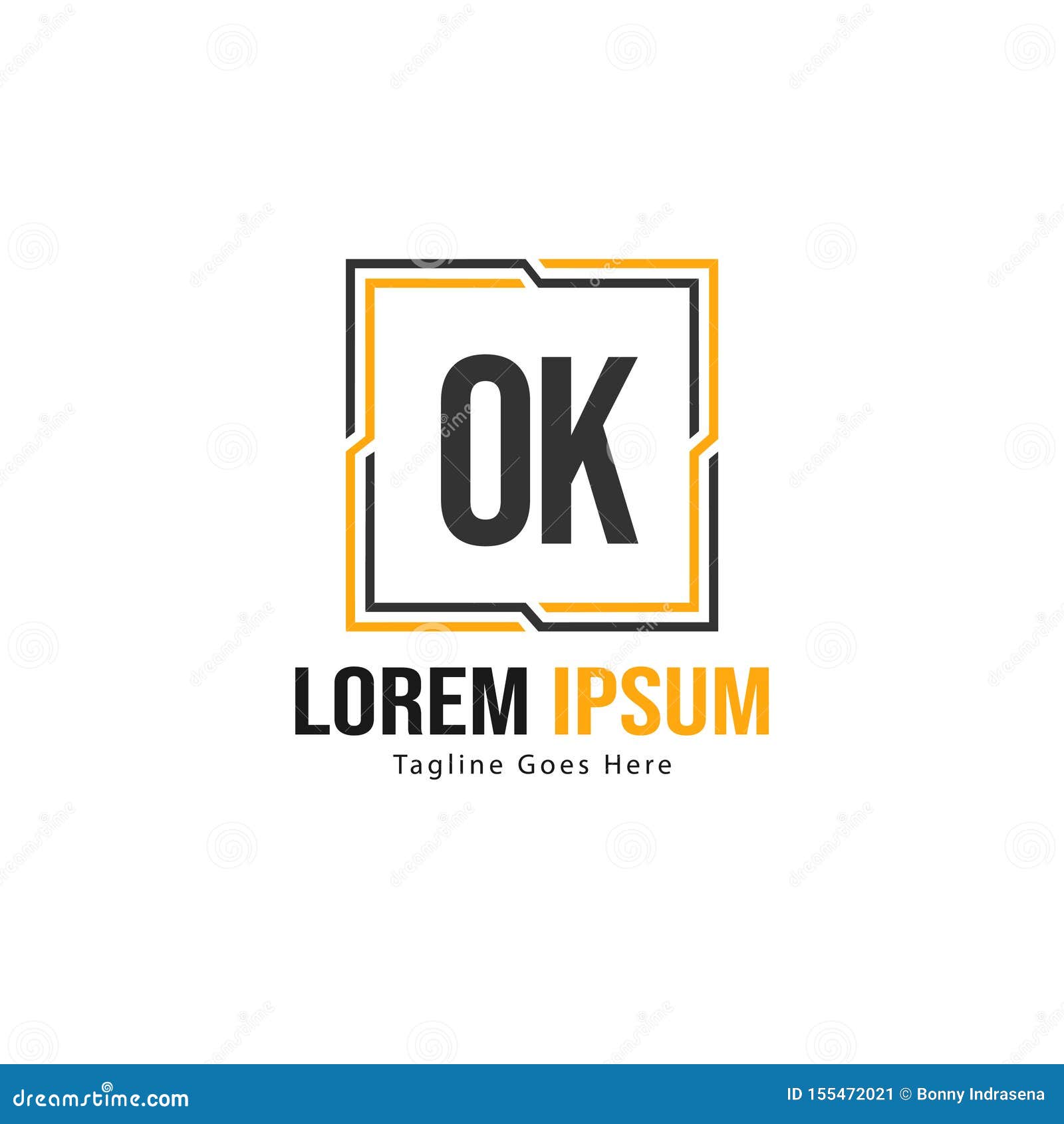 Initial OK Logo Template with Modern Frame. Minimalist OK Letter Logo ...