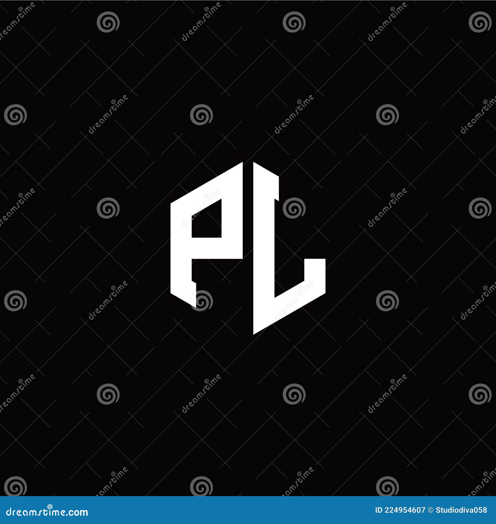 Initial P L Letter with Polygon Modern Style Logo Template Vector Stock ...