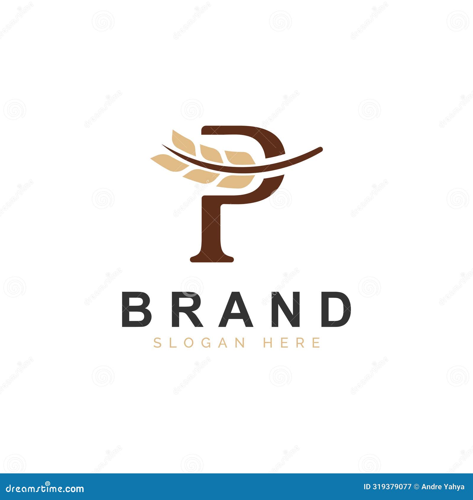 Initial P Letter with Wheat Grain for Bakery, Bread, Logo Design Vector ...