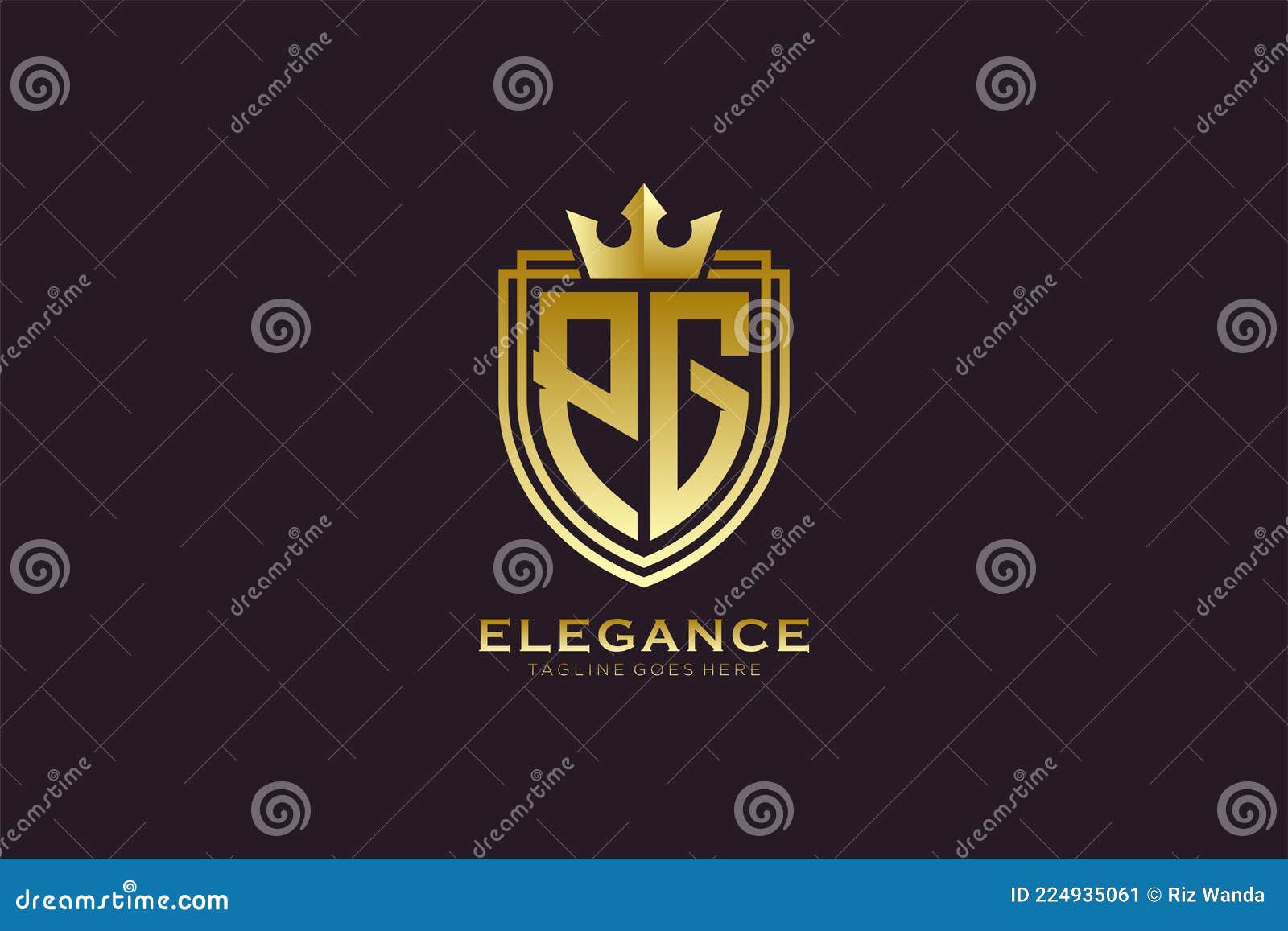 Initial PG Elegant Luxury Monogram Logo or Badge Template with Scrolls ...