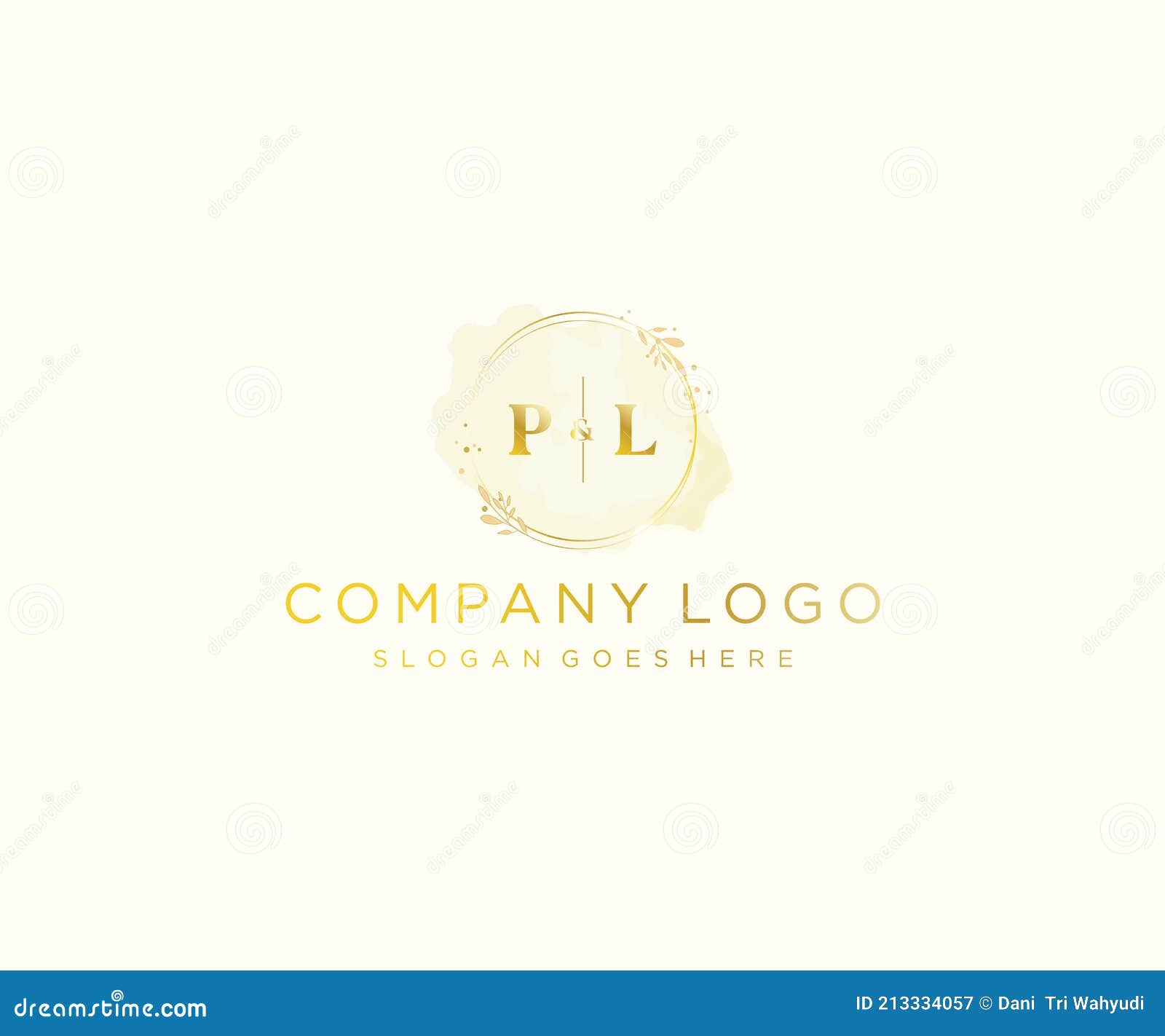 Initial PL Letters Colorful Watercolor Splash with Geometry Golden Leaf ...