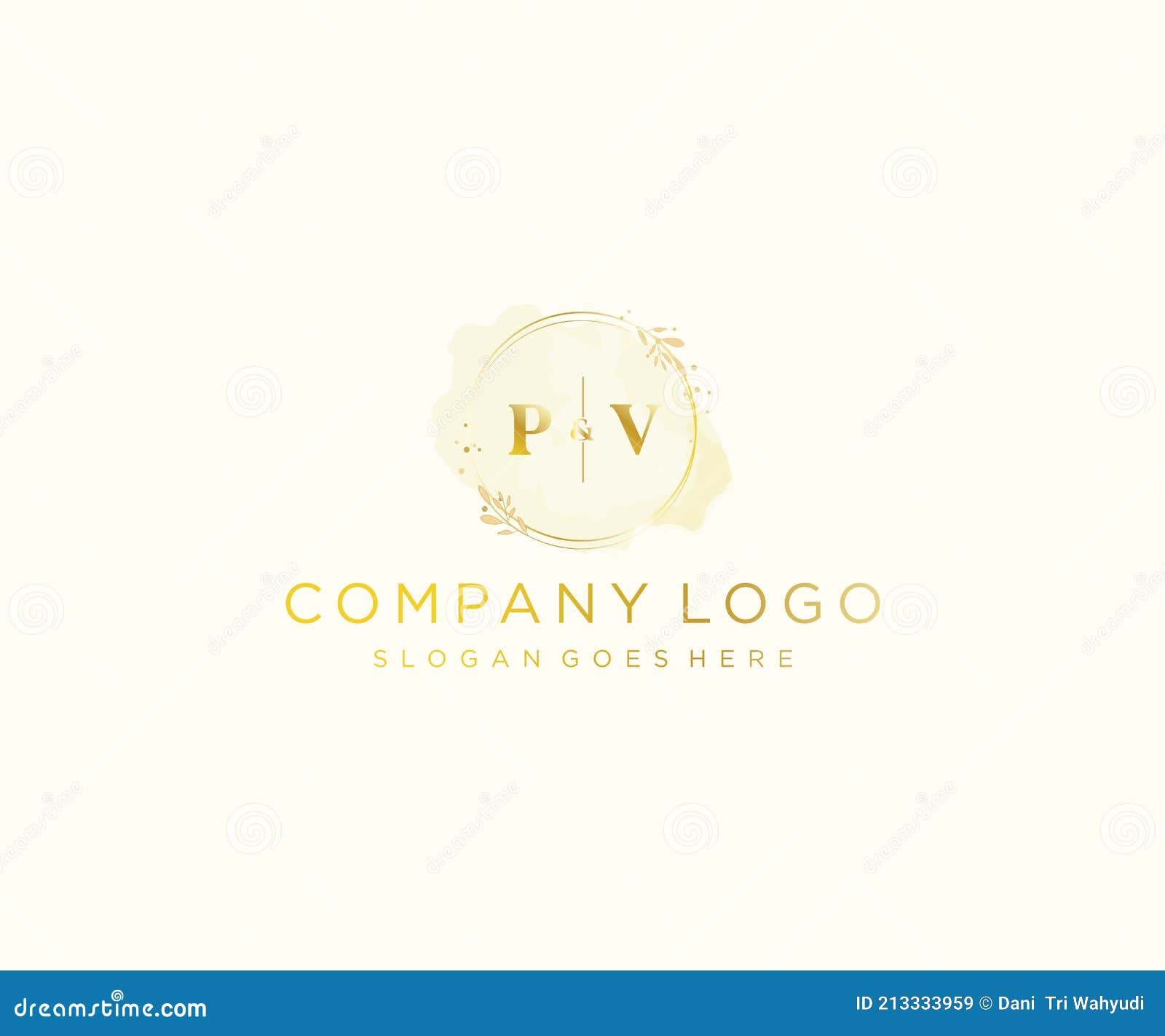 Initial PV Letters Colorful Watercolor Splash with Geometry Golden Leaf ...