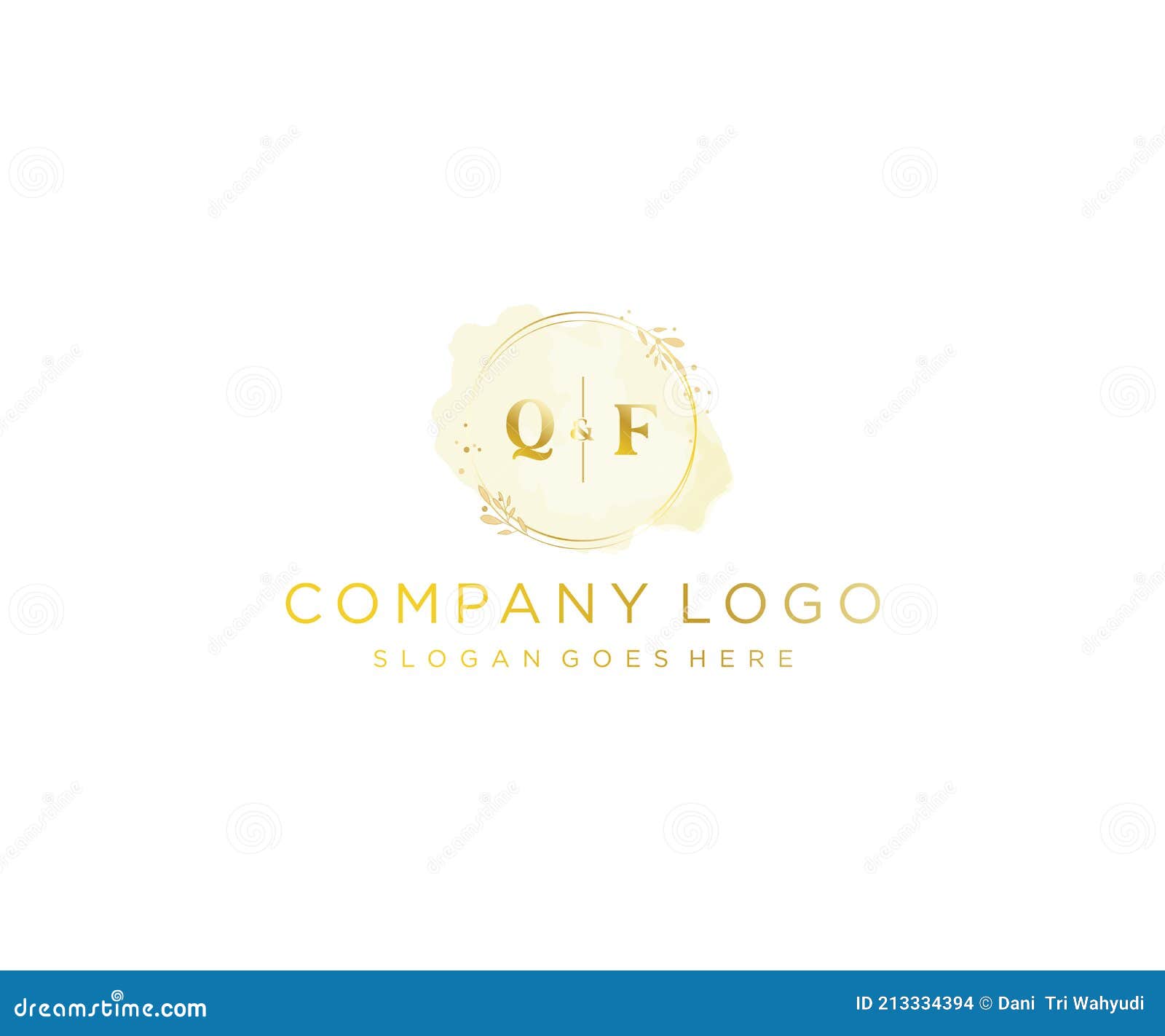 Initial QF Letters Colorful Watercolor Splash with Geometry Golden Leaf ...