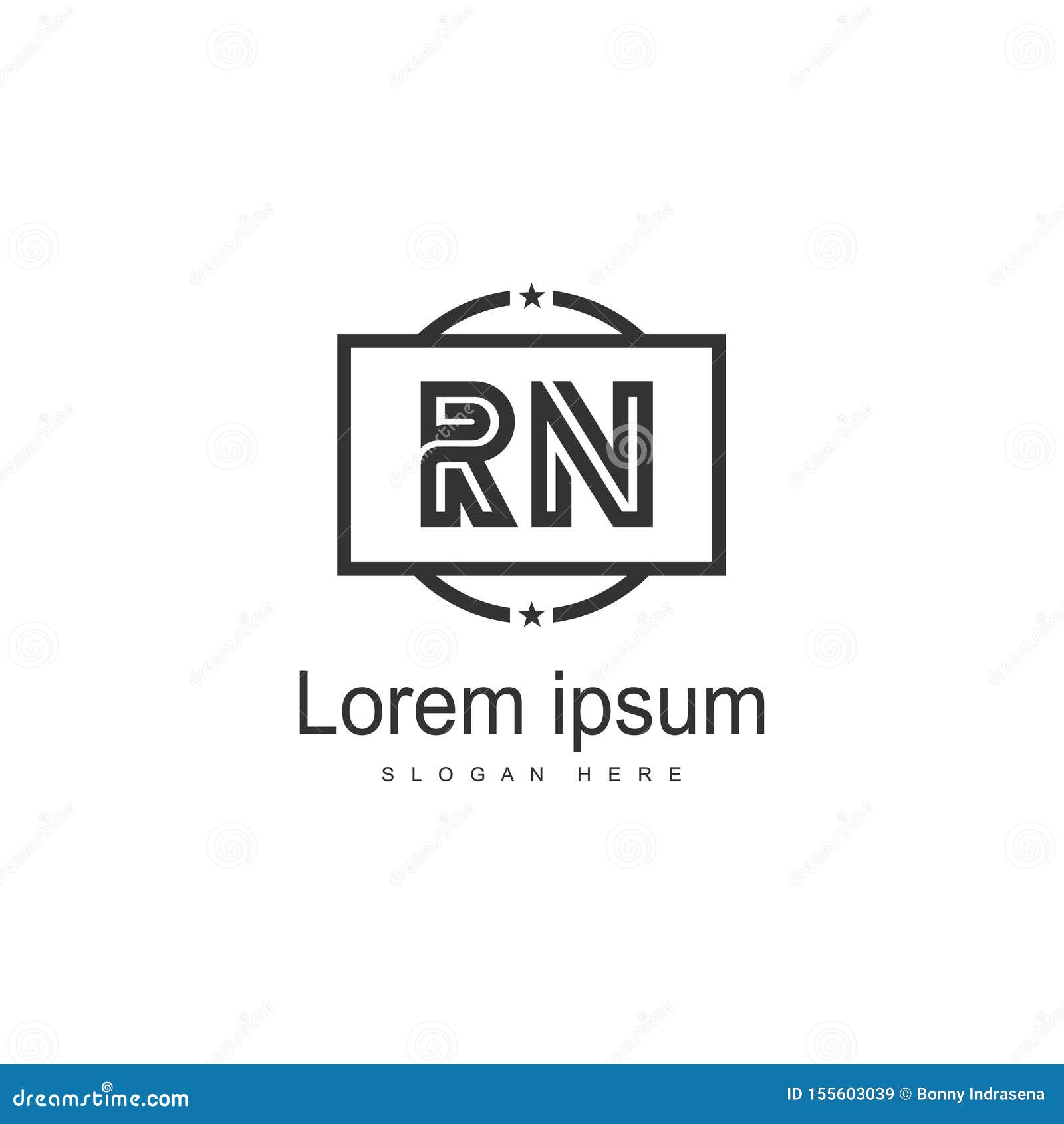 Initial RN Logo Template with Modern Frame. Minimalist RN Letter Logo ...
