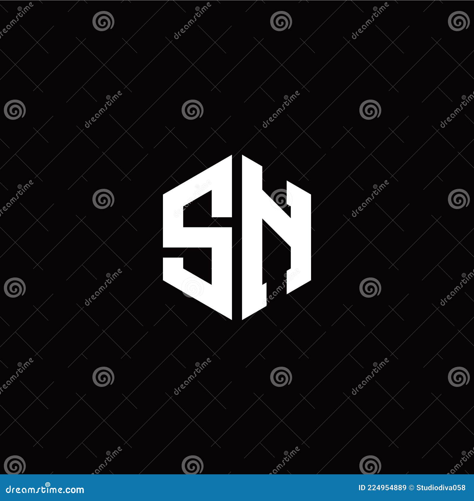 Initial S N Letter with Polygon Modern Style Logo Template Vector Stock ...