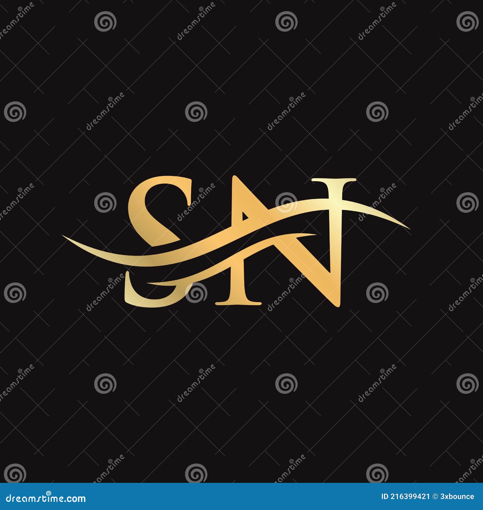 Initial SN Letter Linked Logo Vector Template. Swoosh Letter SN Logo ...