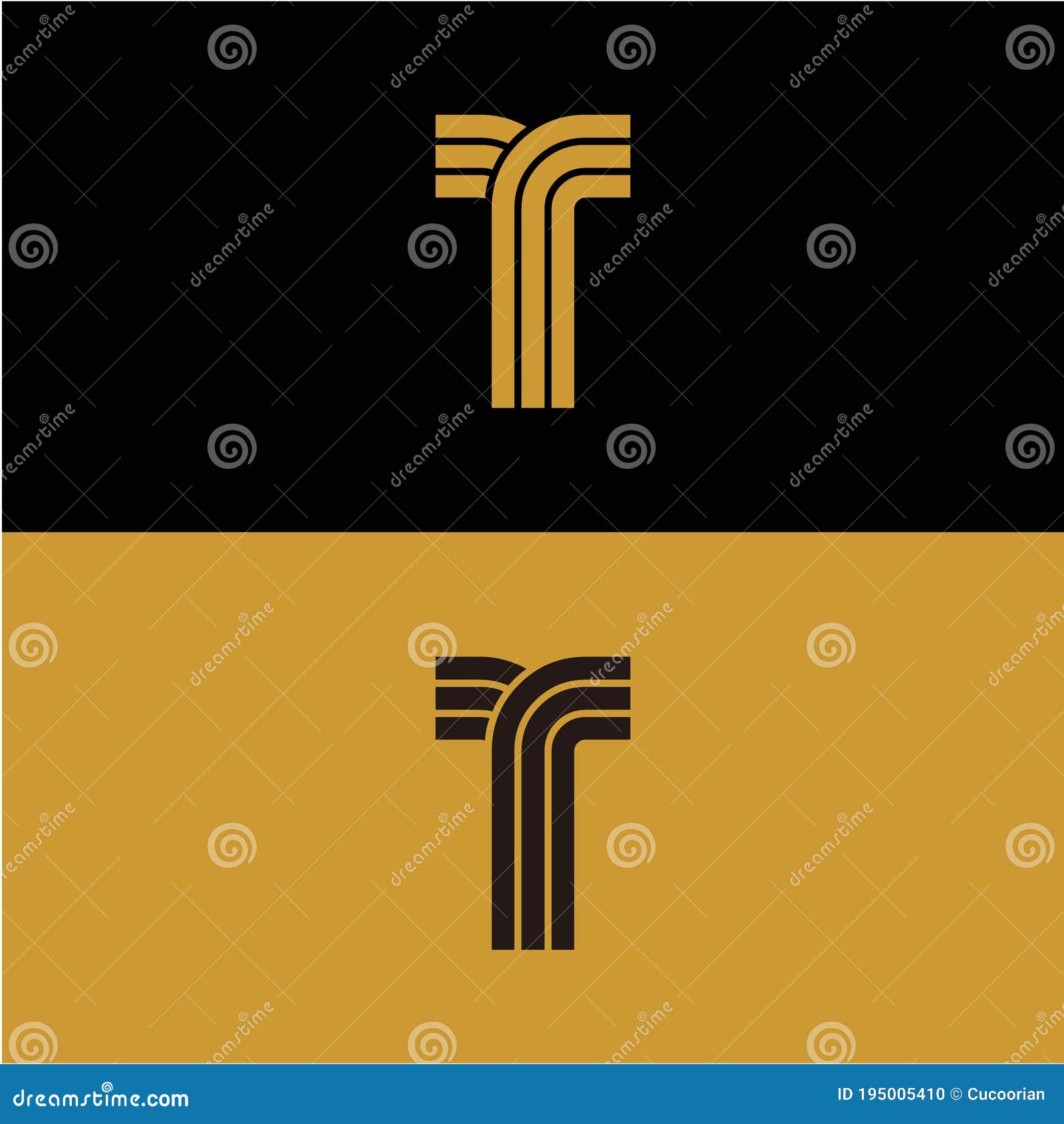 Initial T Letter Monogram Linear Pattern, Gold and Black Parallel Lines ...