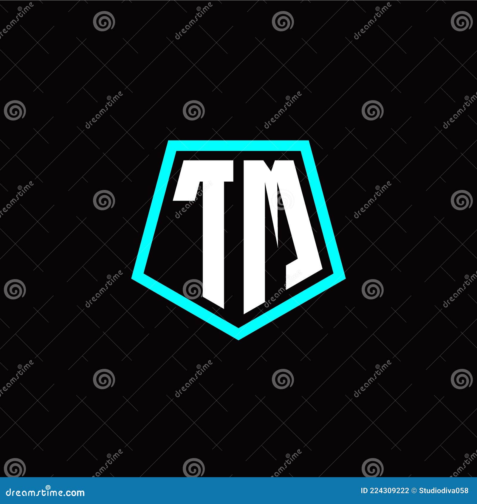 Initial T M Letter with Polygon Modern Style Logo Template Vector Stock ...