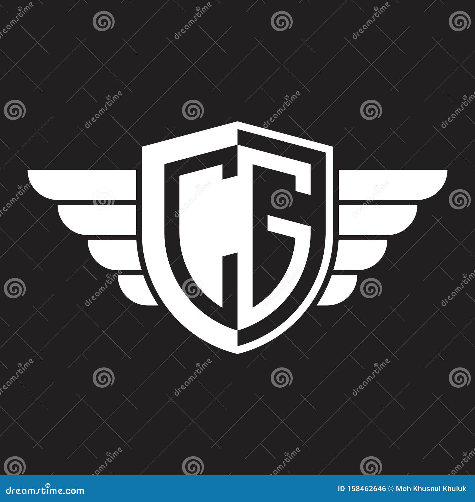 Initial Two Letter CG Logo Shield with Wings Vector White Color Stock ...