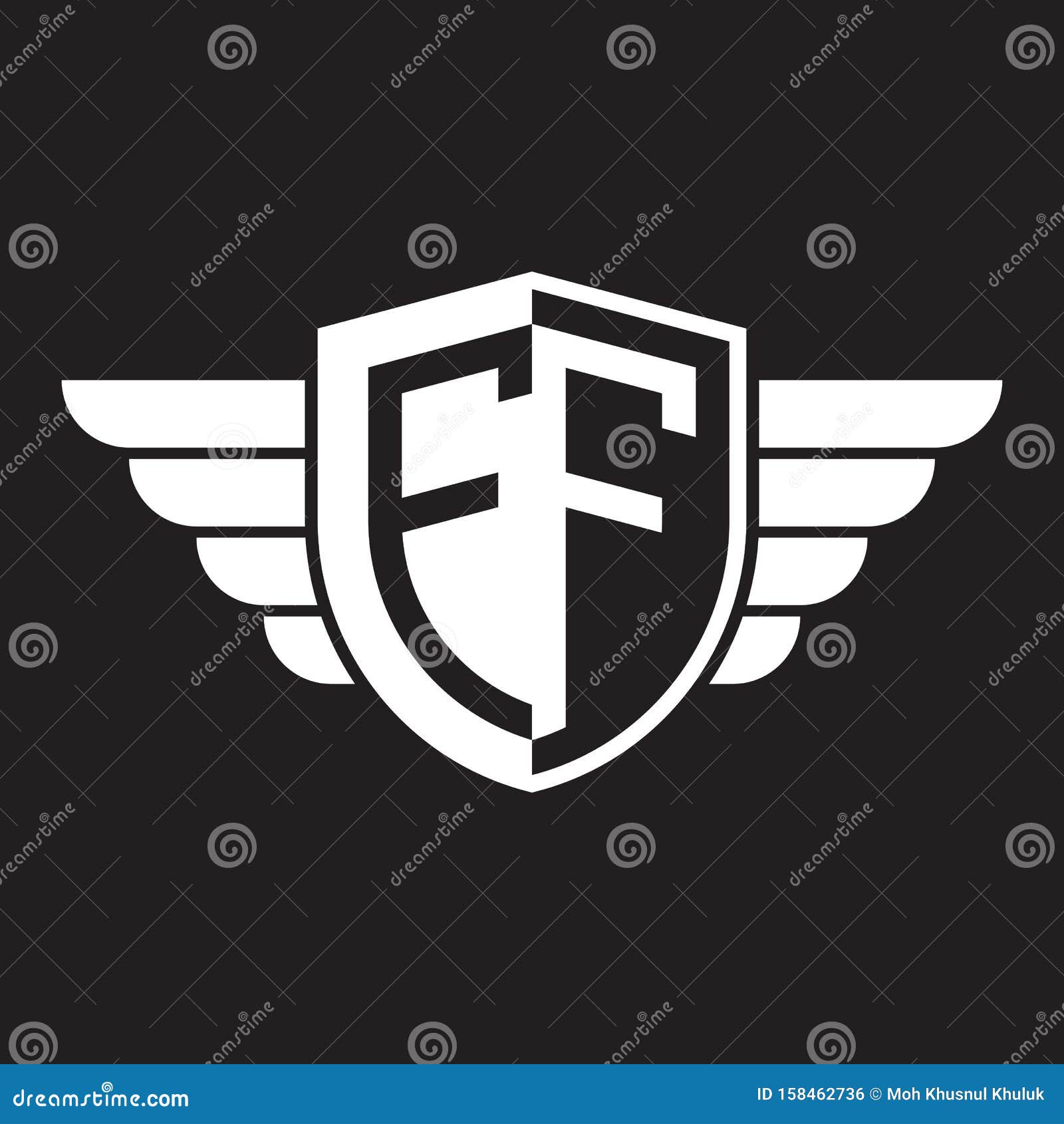 Initial Two Letter FF Logo Shield with Wings Vector White Color Stock ...