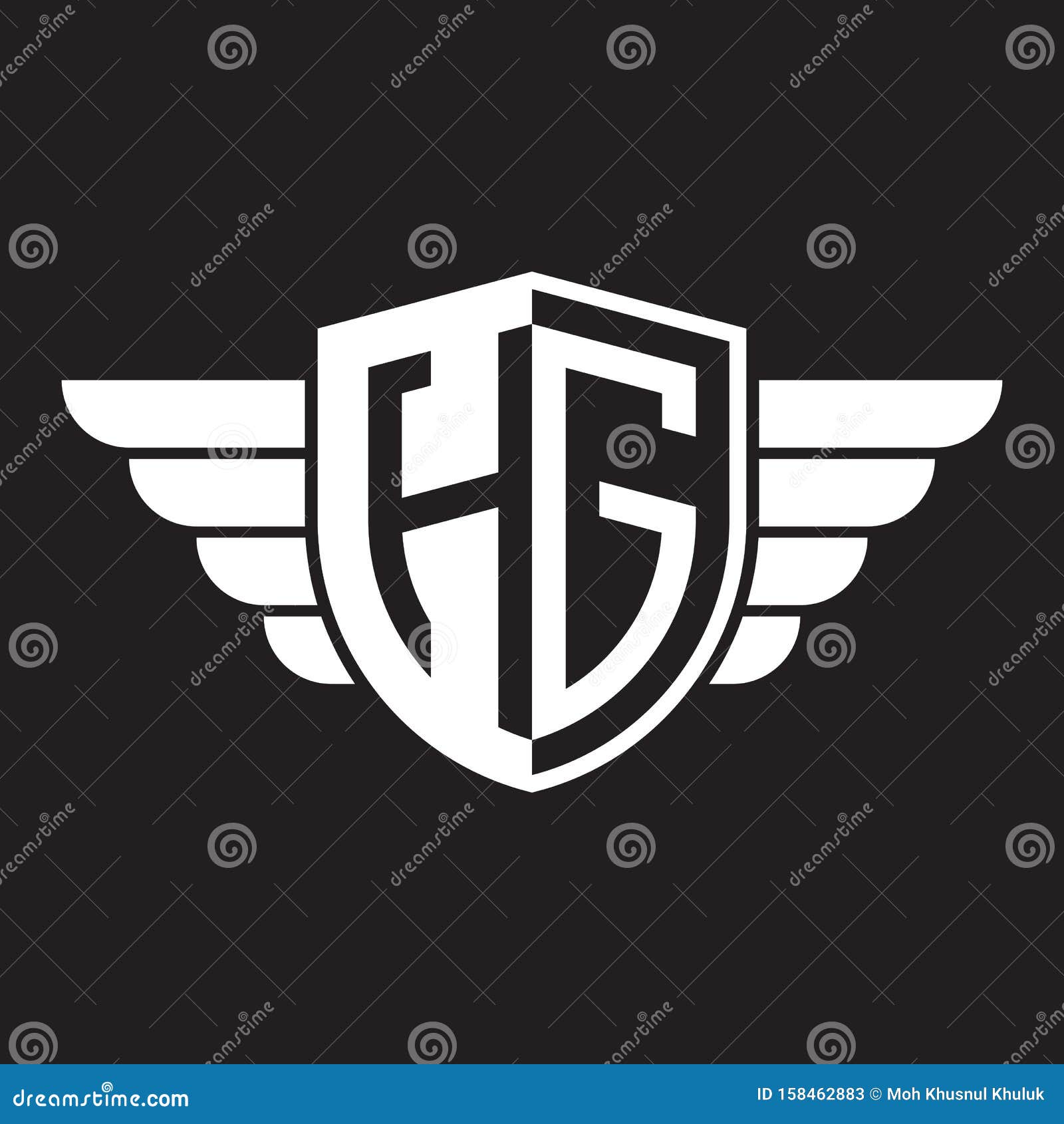 Initial Two Letter HG Logo Shield with Wings Vector White Color Stock ...