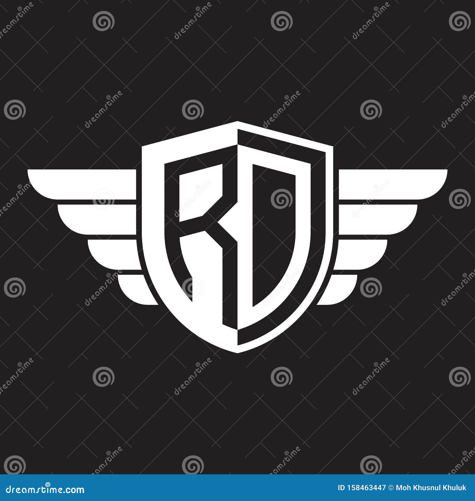 Initial Two Letter RD Logo Shield with Wings Vector White Color Stock ...