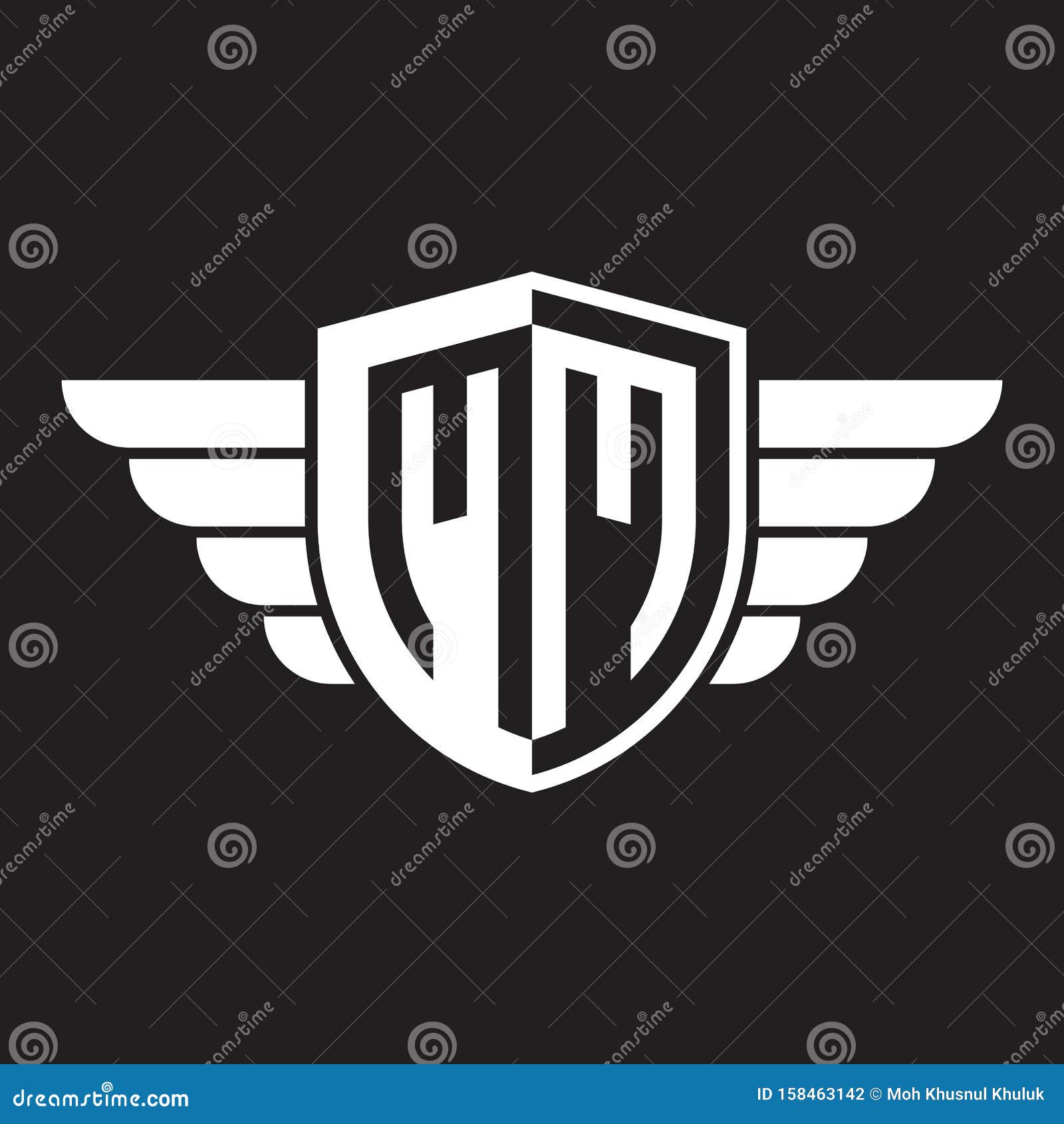 Initial Two Letter MM Logo Shield with Wings Vector White Color Stock ...