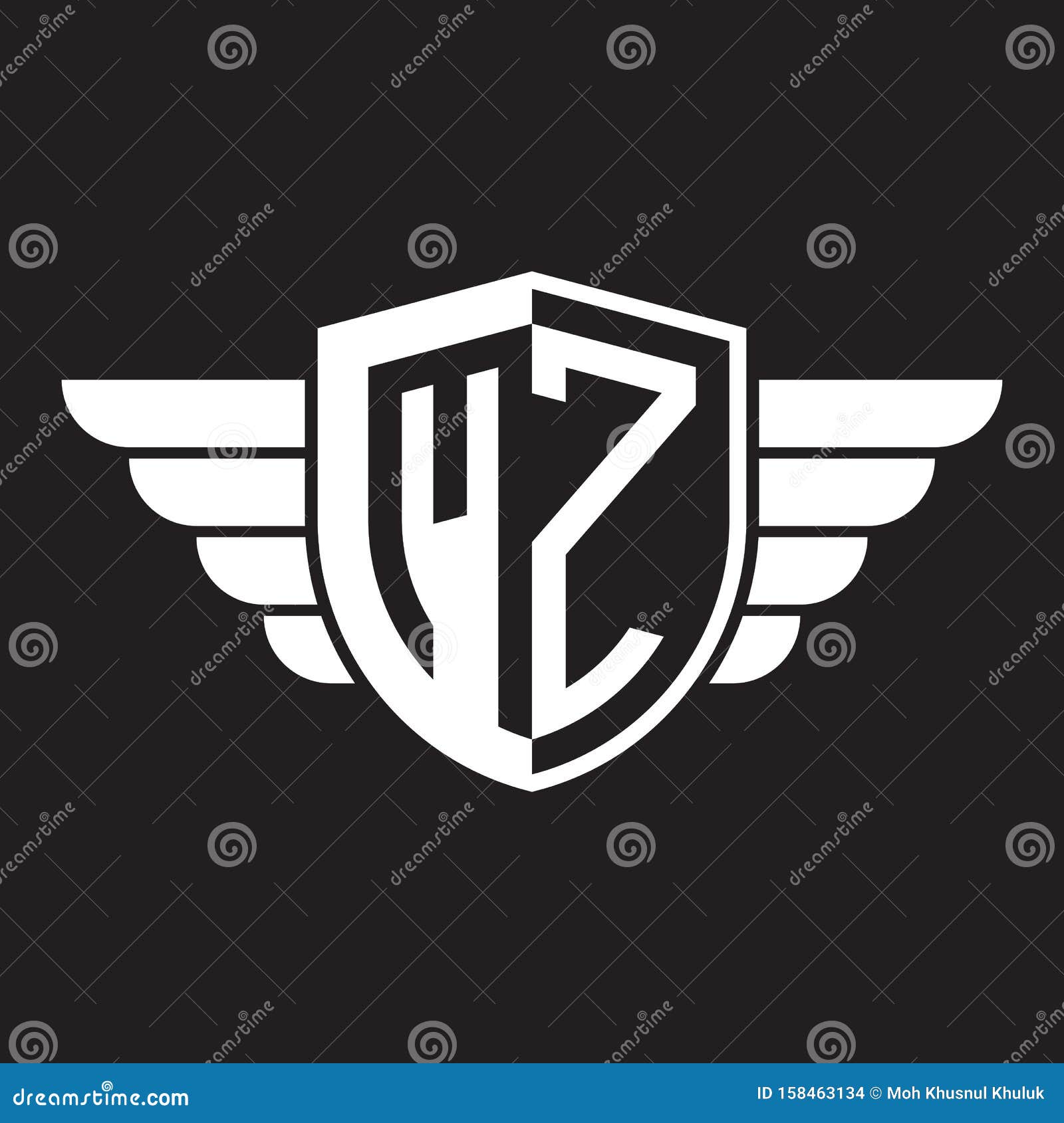 Initial Two Letter MZ Logo Shield with Wings Vector White Color Stock ...