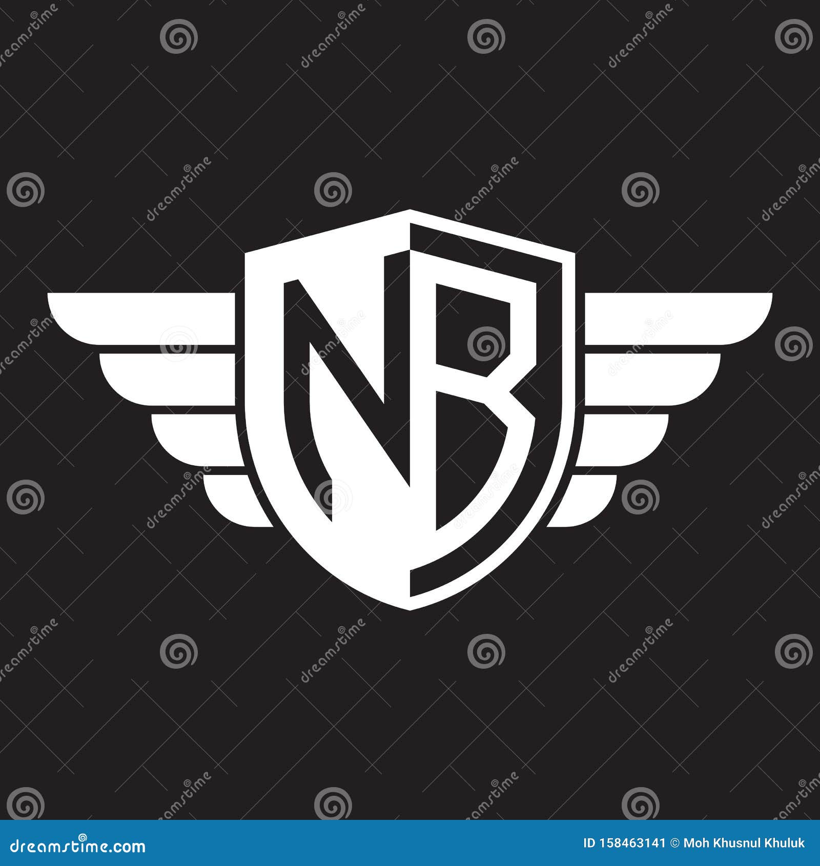 Initial Two Letter NB Logo Shield with Wings Vector White Color Stock ...