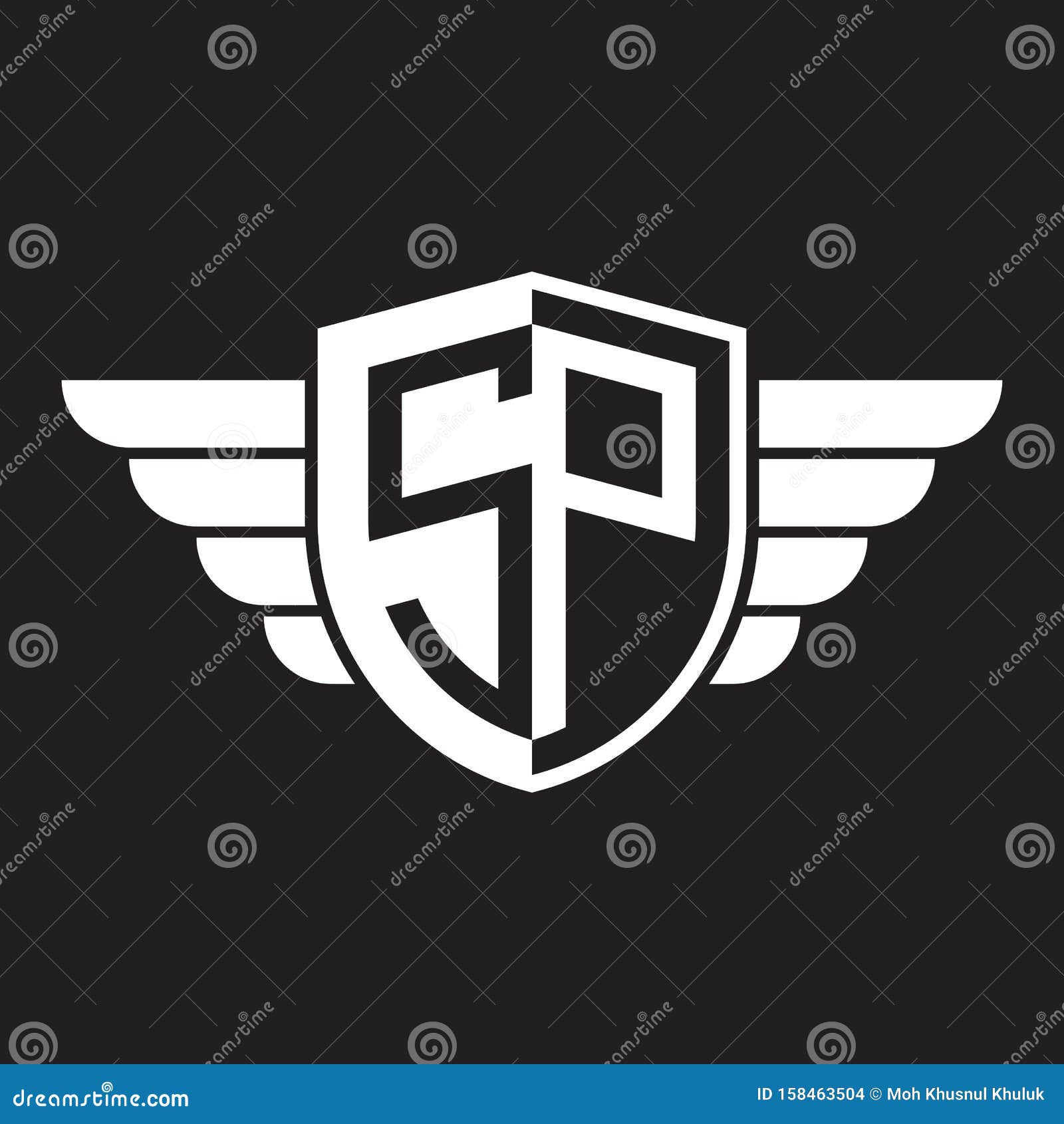 Initial Two Letter SP Logo Shield with Wings Vector White Color Stock ...