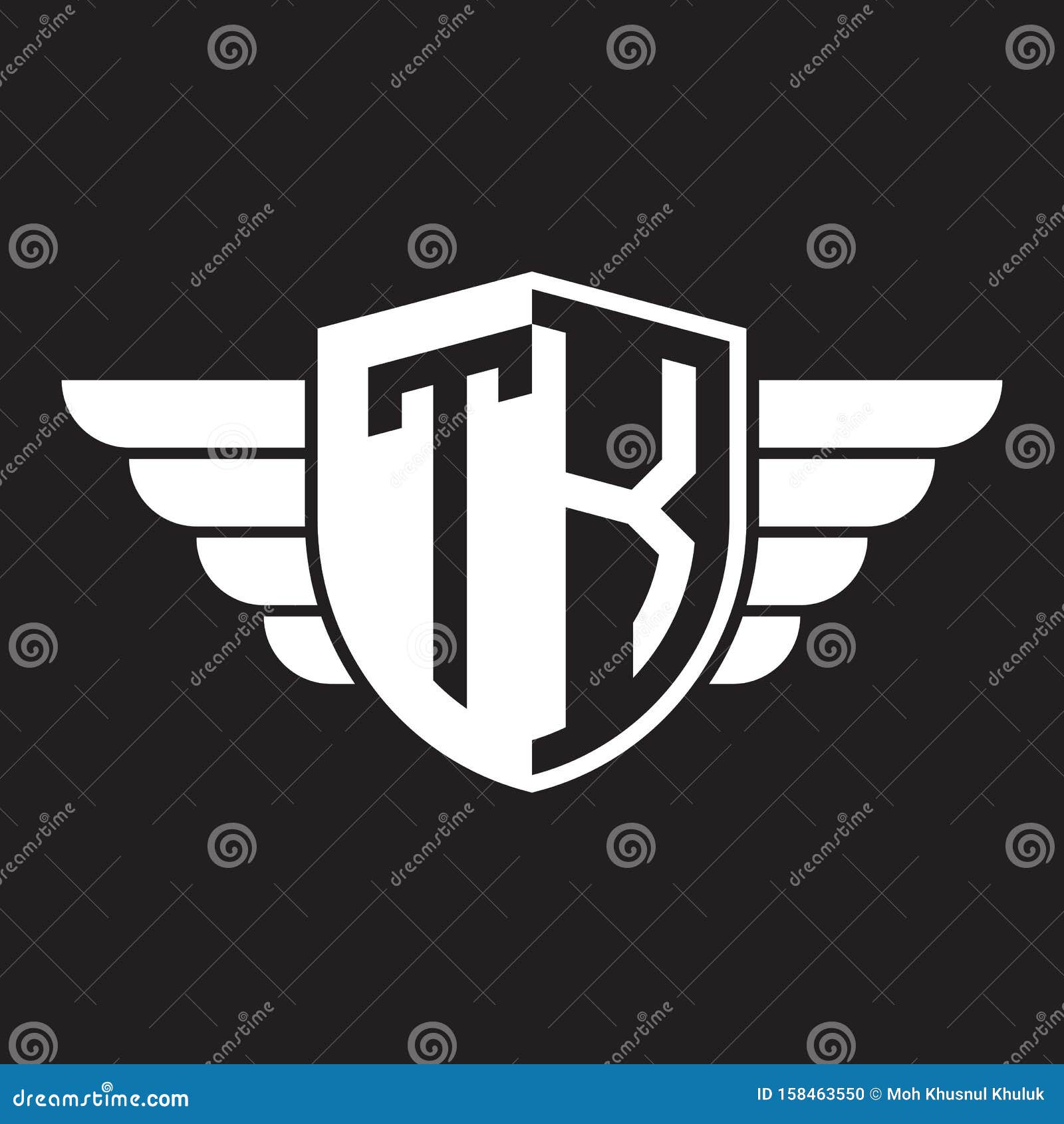 Initial Two Letter TK Logo Shield with Wings Vector White Color Stock ...