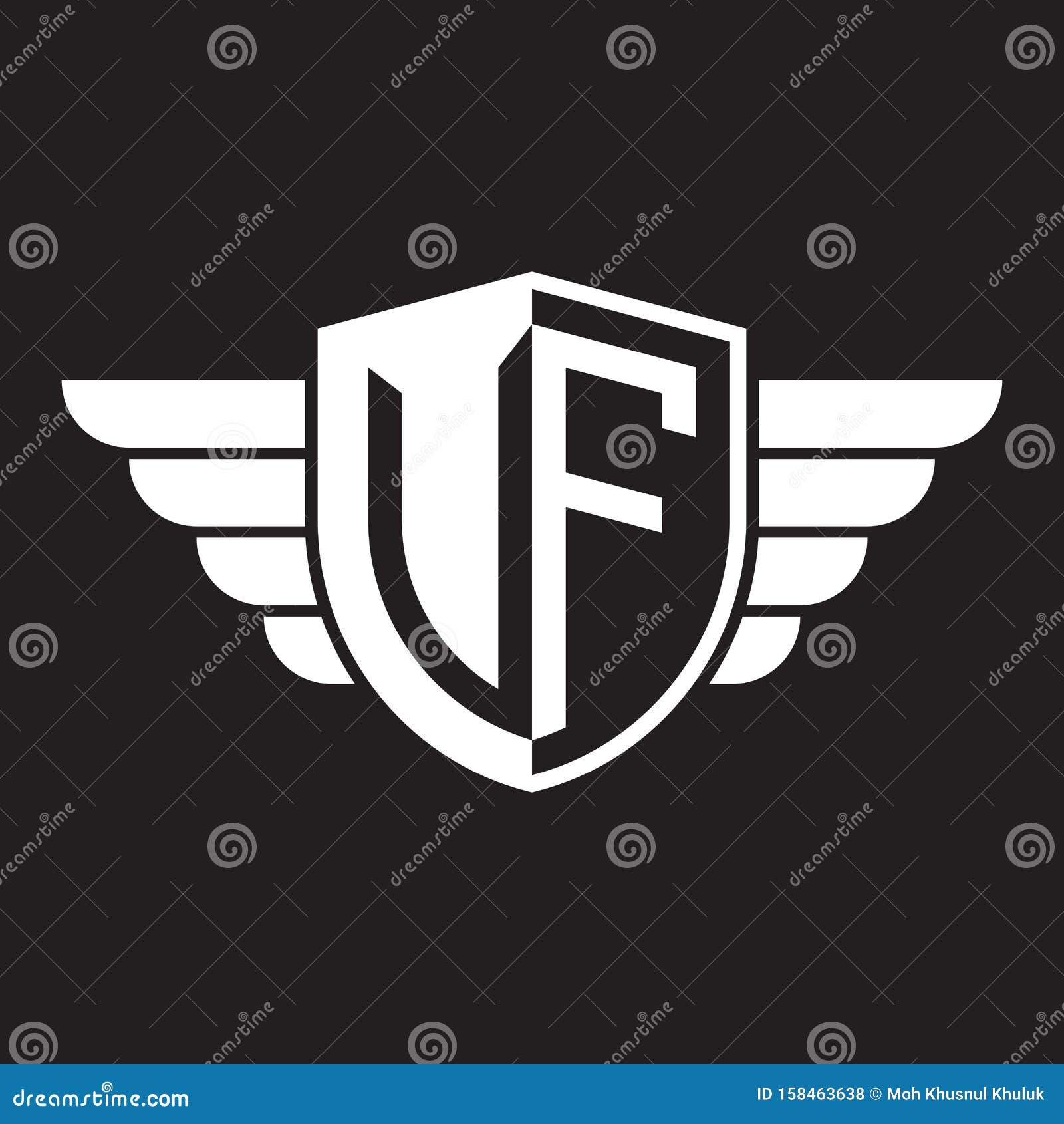 Initial Two Letter VF Logo Shield with Wings Vector White Color Stock ...