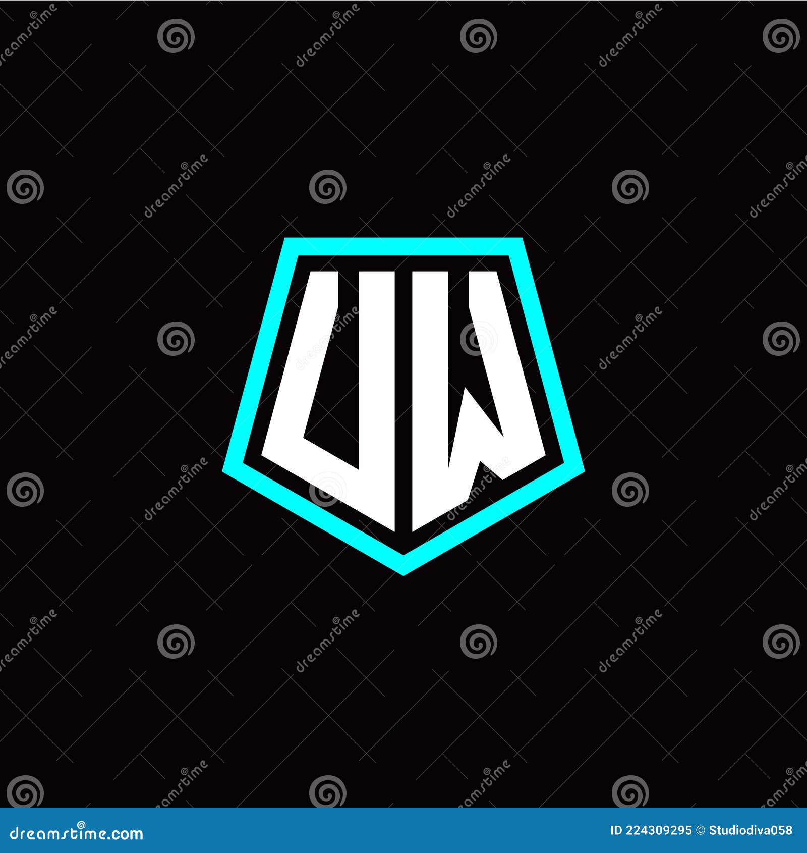 Initial U W Letter with Polygon Modern Style Logo Template Vector Stock ...