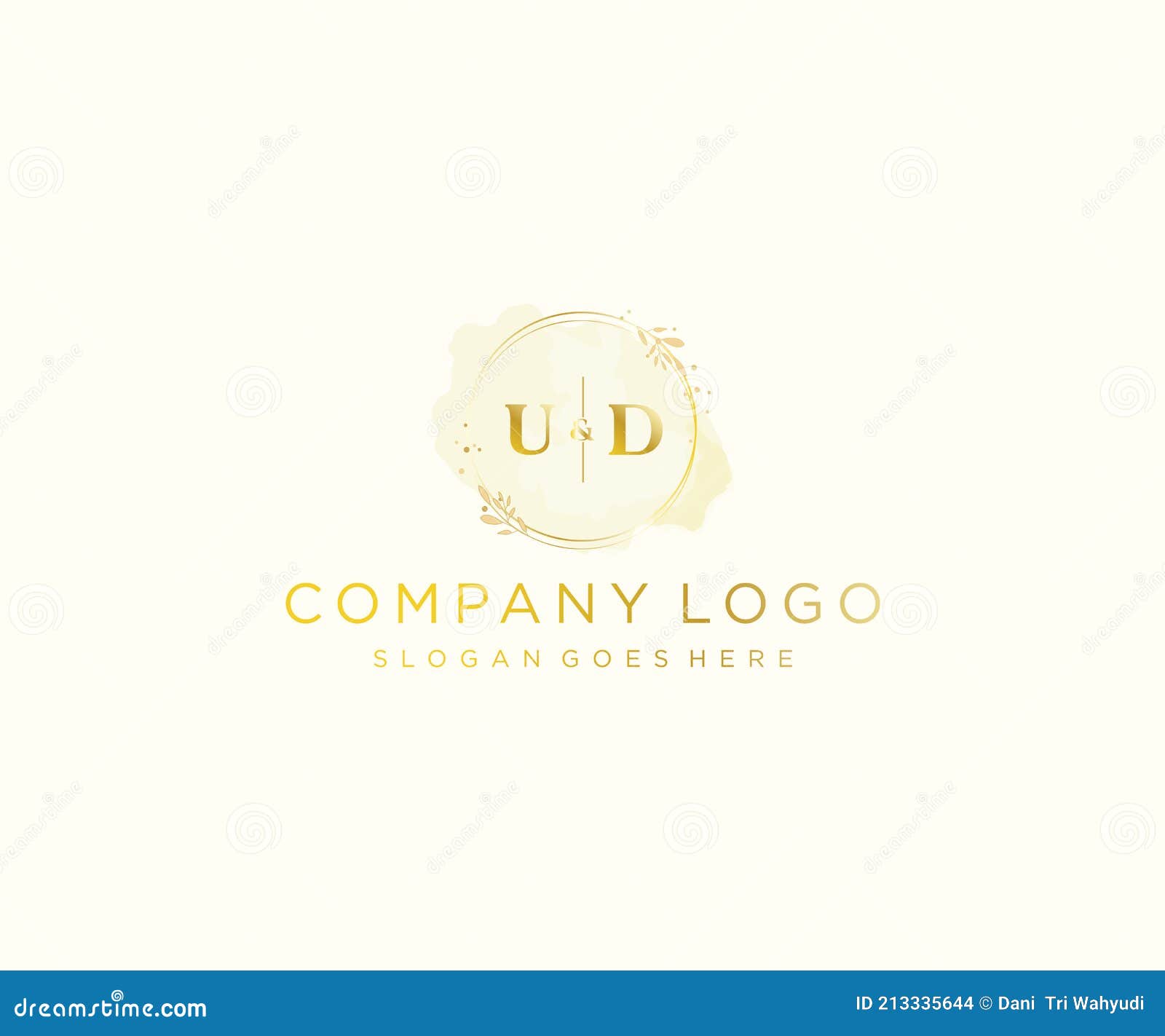 Initial UD Letters Colorful Watercolor Splash with Geometry Golden Leaf ...