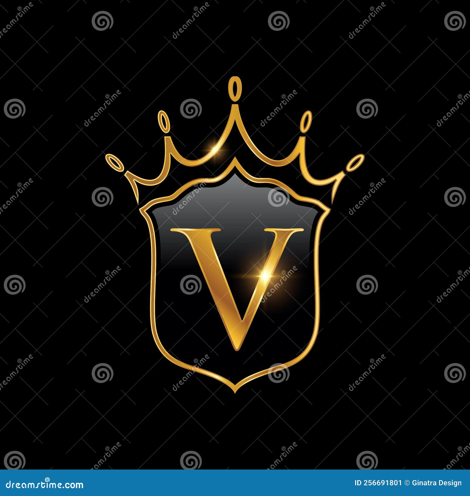 Initial V Monogram Alphabet with a Crown and Shield Stock Vector ...