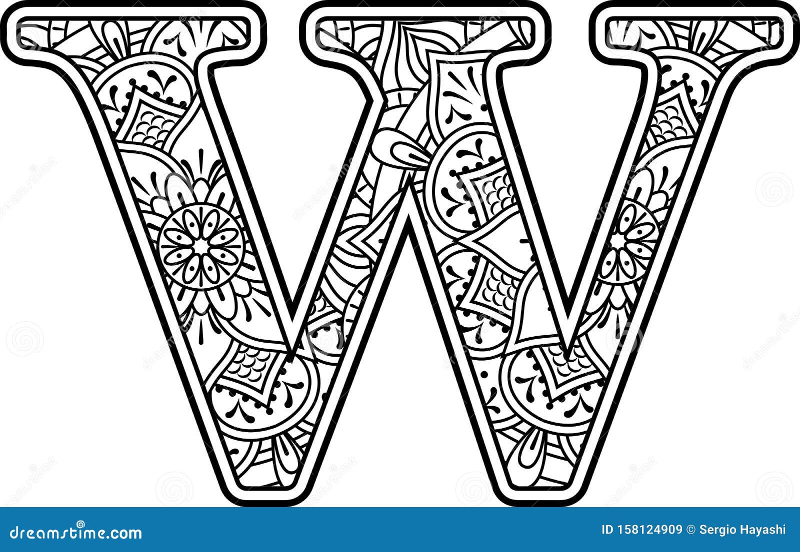 Initial W Doodle Mandala Art Coloring Therapy Stock Vector ...