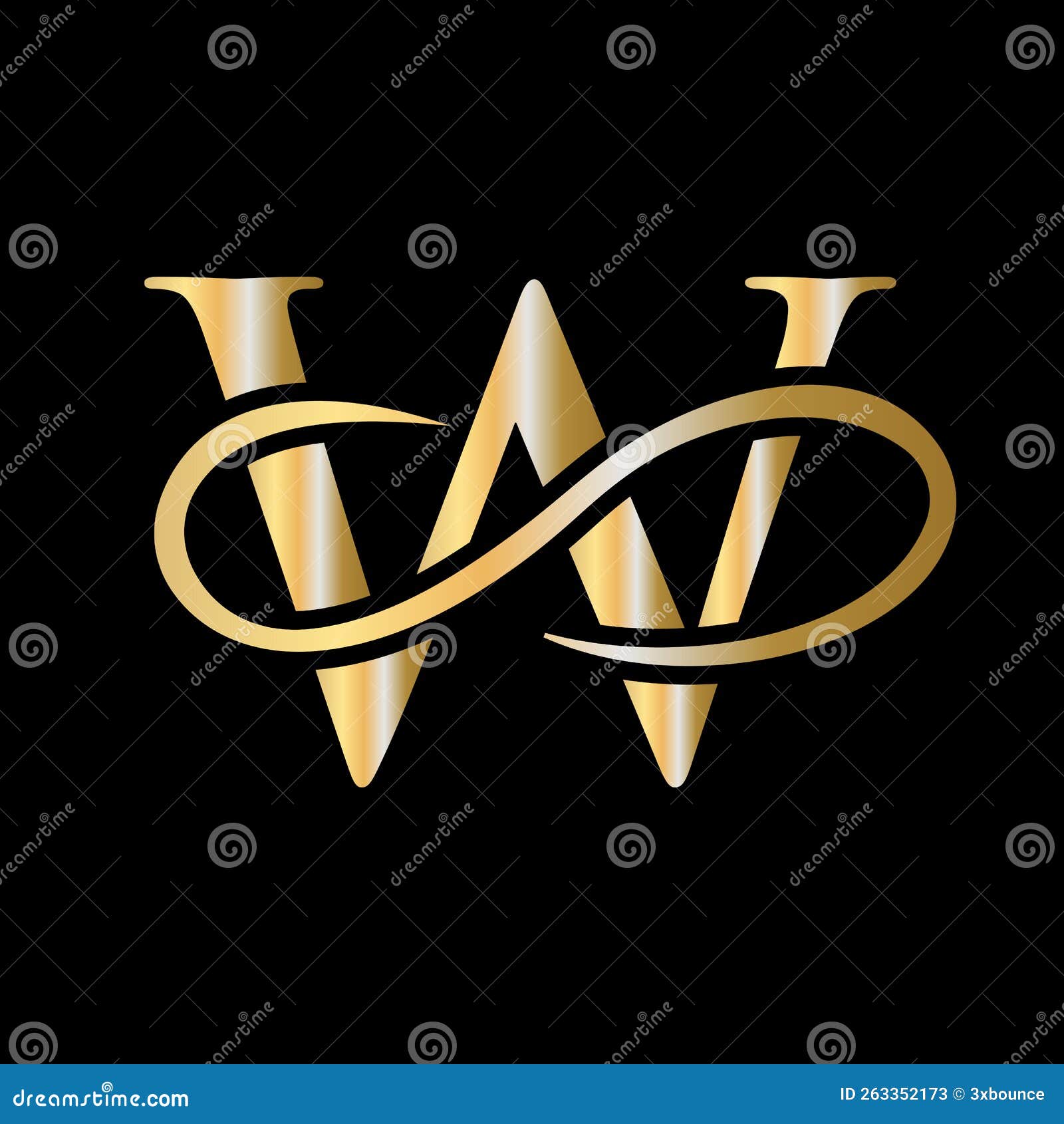 Initial W Monogram Alphabet. Letter W with Swoosh, Gold Logo Template ...