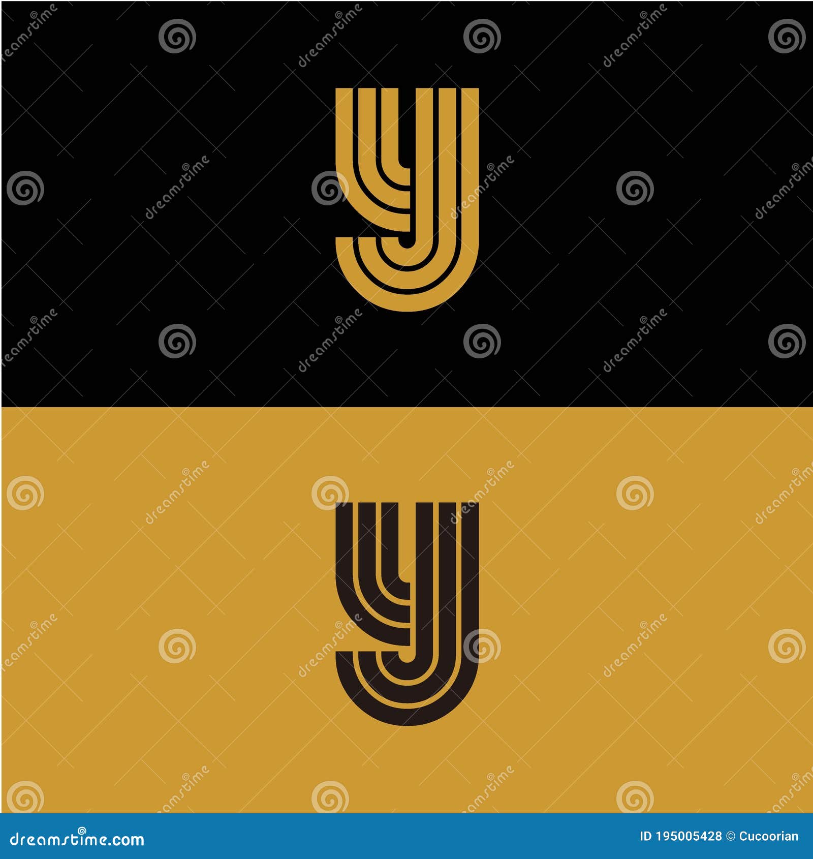 Initial Y Letter Monogram Linear Pattern, Gold and Black Parallel Lines ...