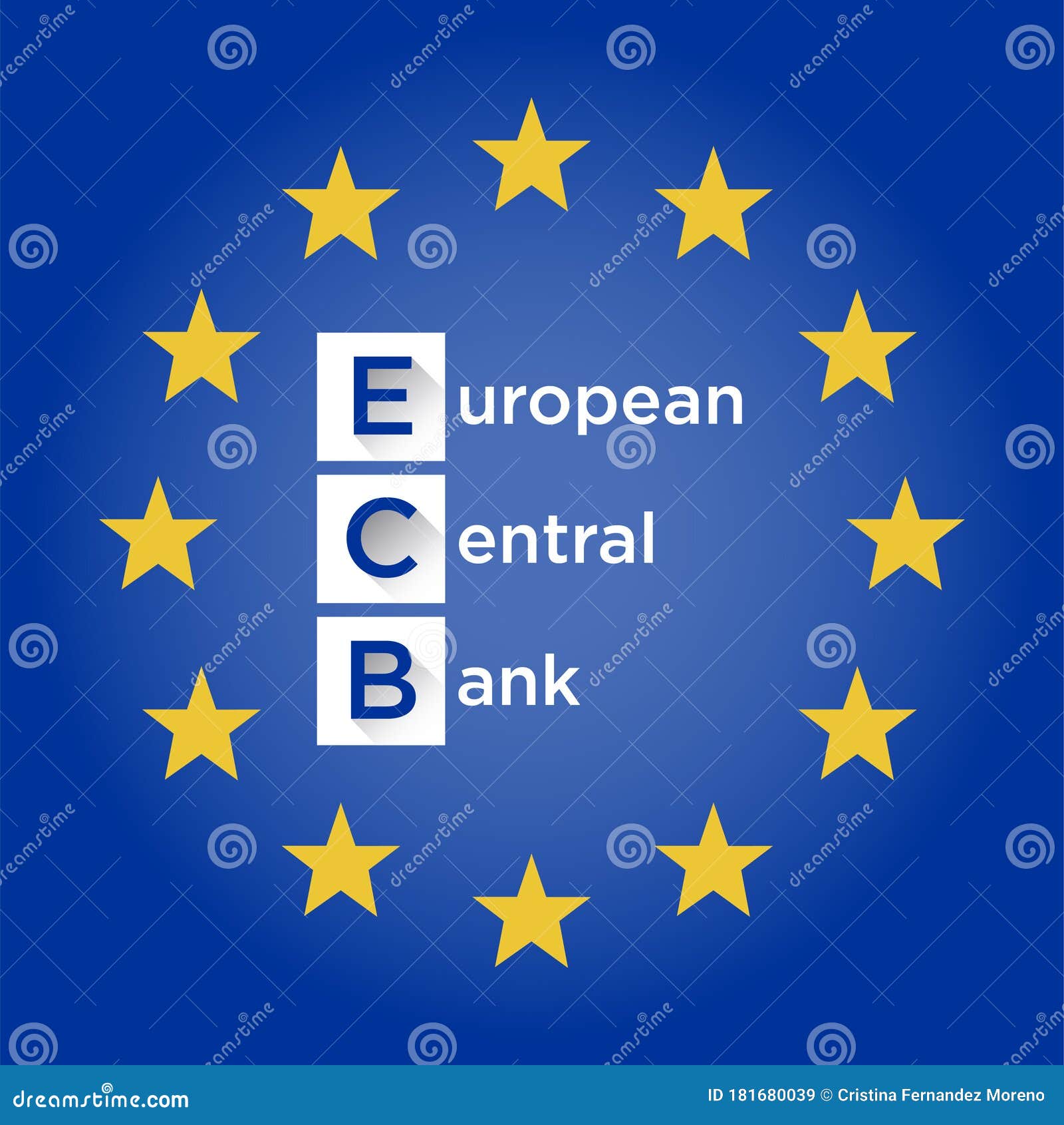 Initials ECB of the European Central Bank with Blue Background ...
