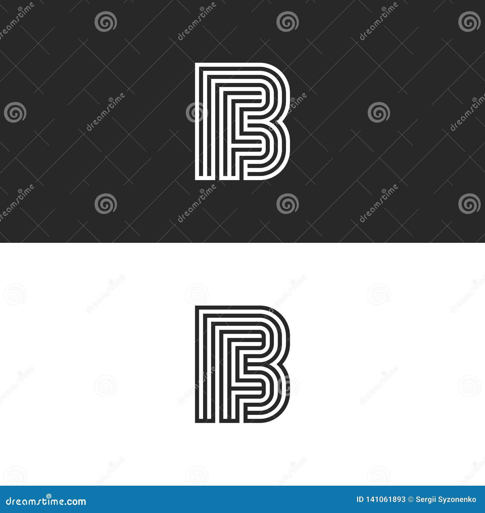 Initials FB Logo Monogram, Simple Parallel Thin Lines Design, Union Two ...