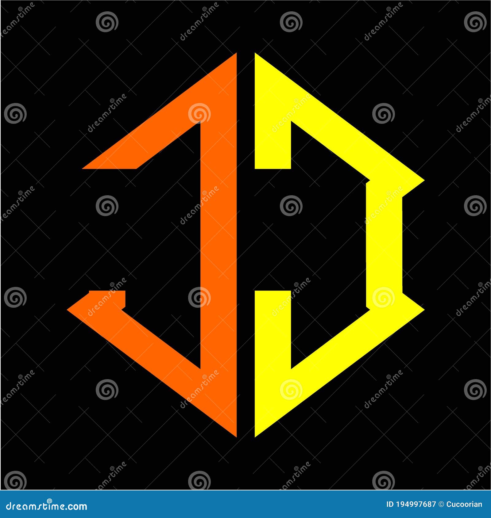 The Initials J J Hexagon Monogram Logo in Orange and Yellow Stock ...