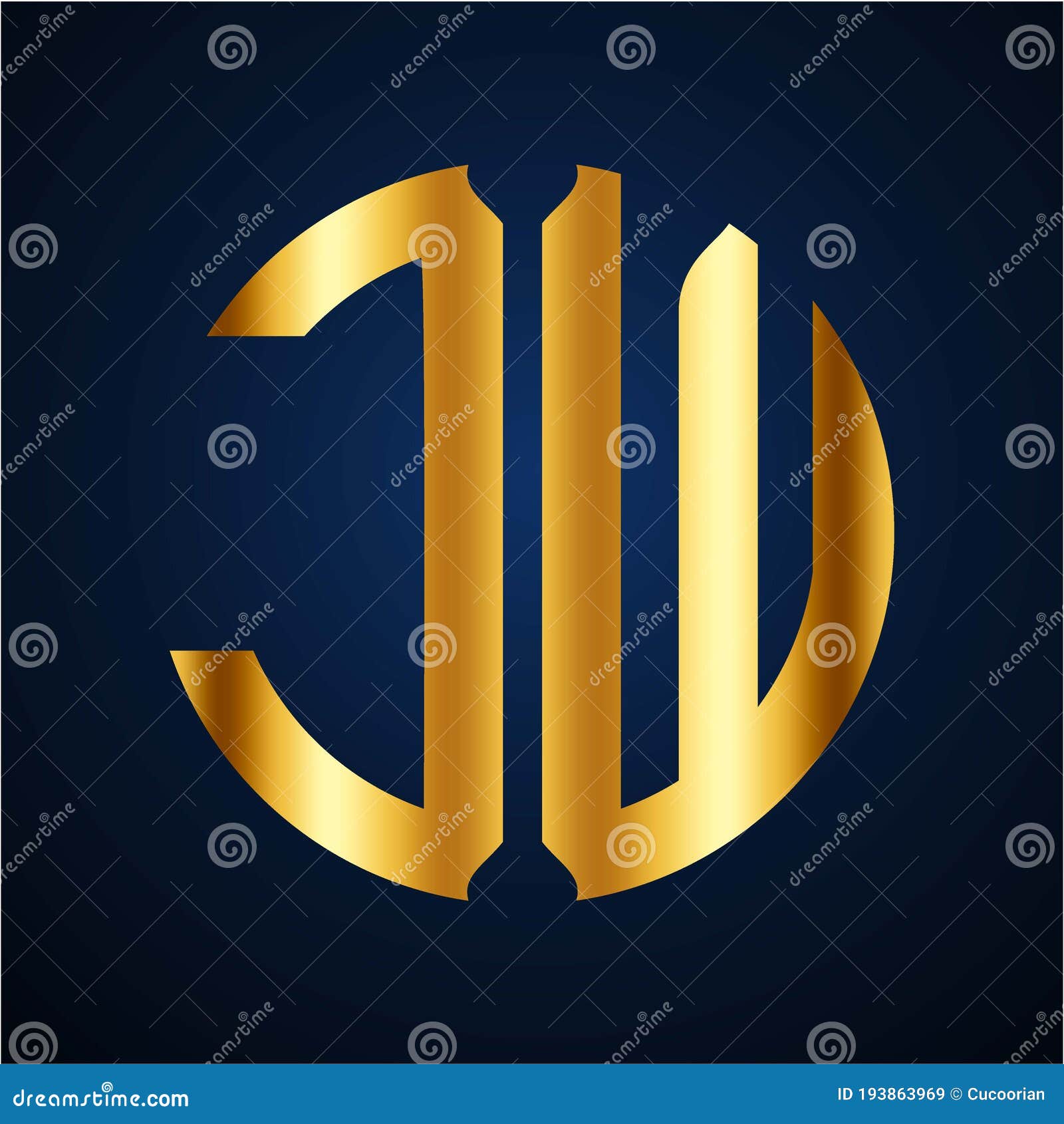Initials J W Circular Shape and Elegant Gold Color Stock Vector ...
