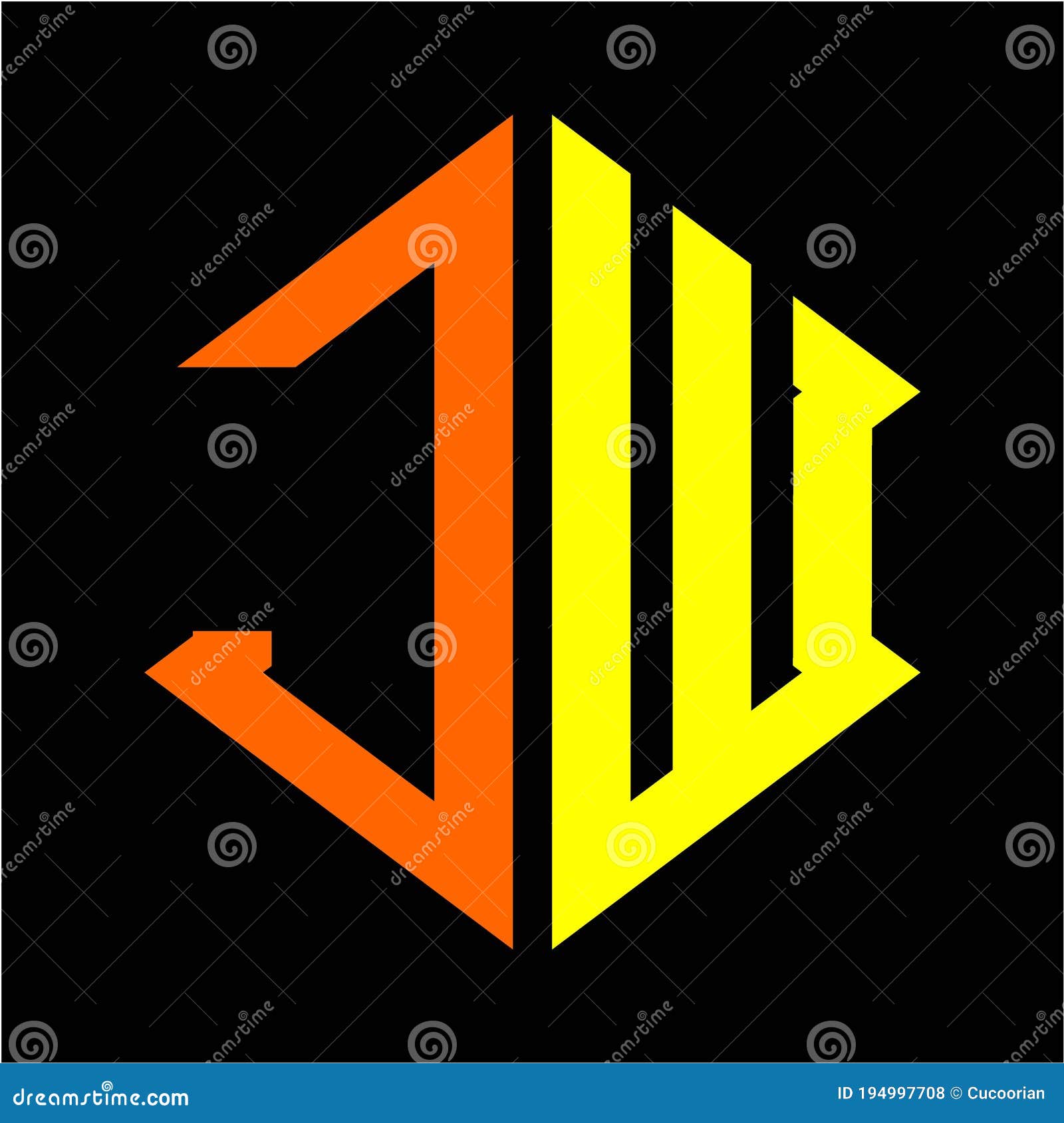 The Initials J W Hexagon Monogram Logo in Orange and Yellow Stock ...
