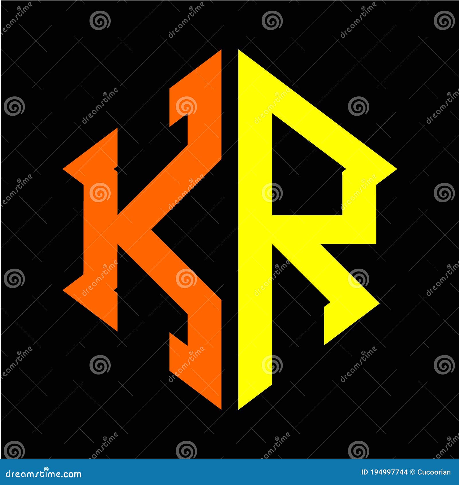 The Initials K R Hexagon Monogram Logo in Orange and Yellow Stock ...