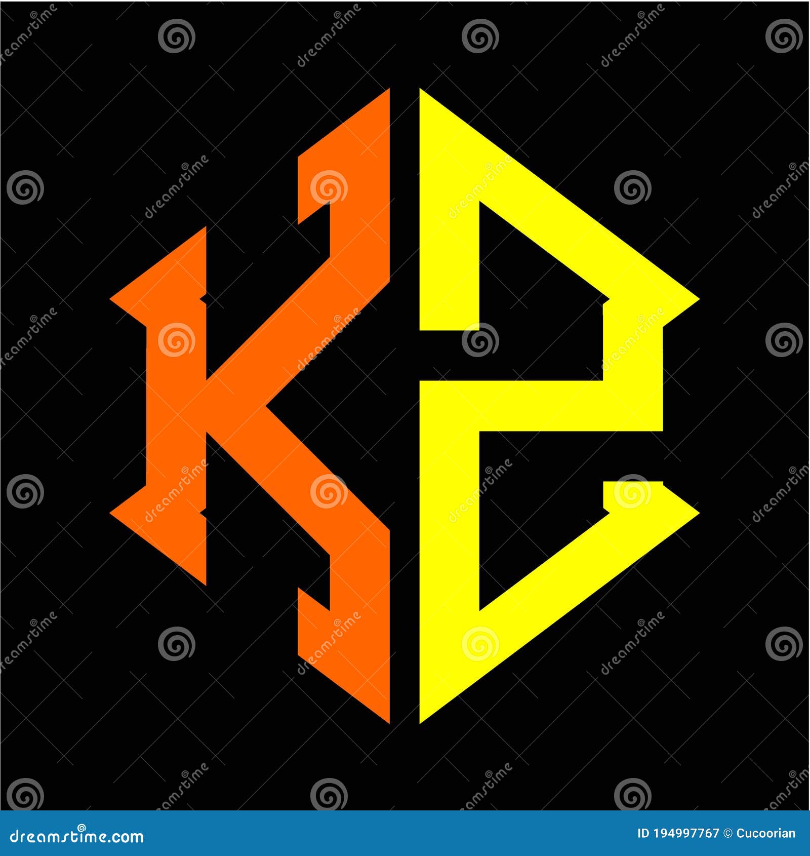 The Initials K Z Hexagon Monogram Logo in Orange and Yellow Stock ...