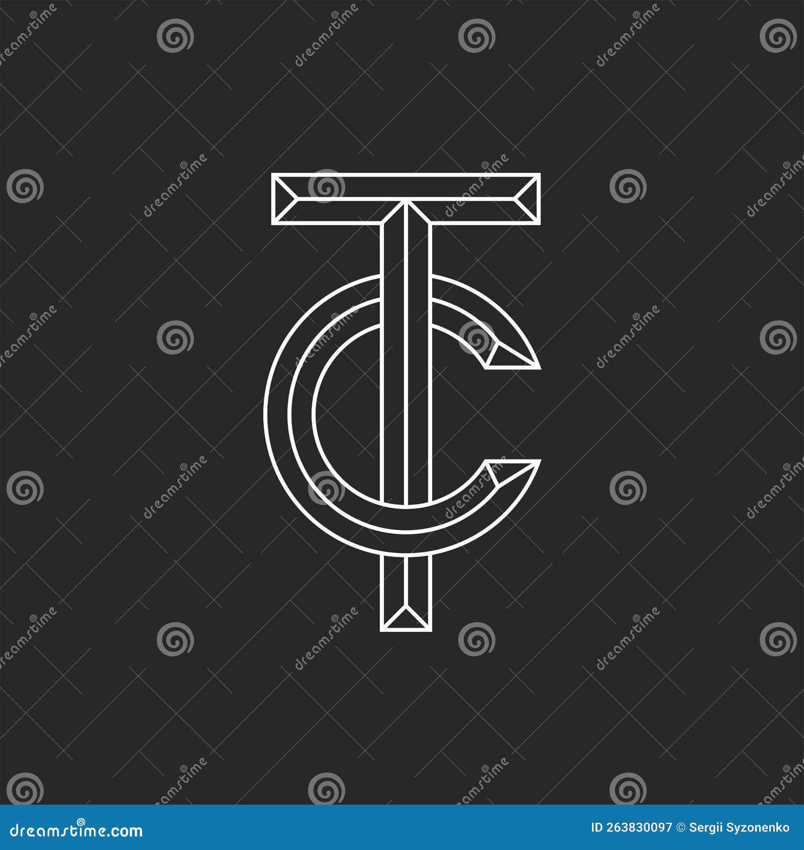 Initials Letters TC or CT Logo Monogram Outline Linear Shape on the ...