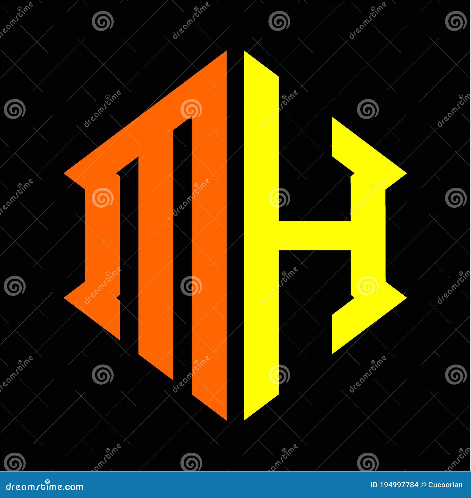 The Initials M H Hexagon Monogram Logo in Orange and Yellow Stock Vector - Illustration of logo ...