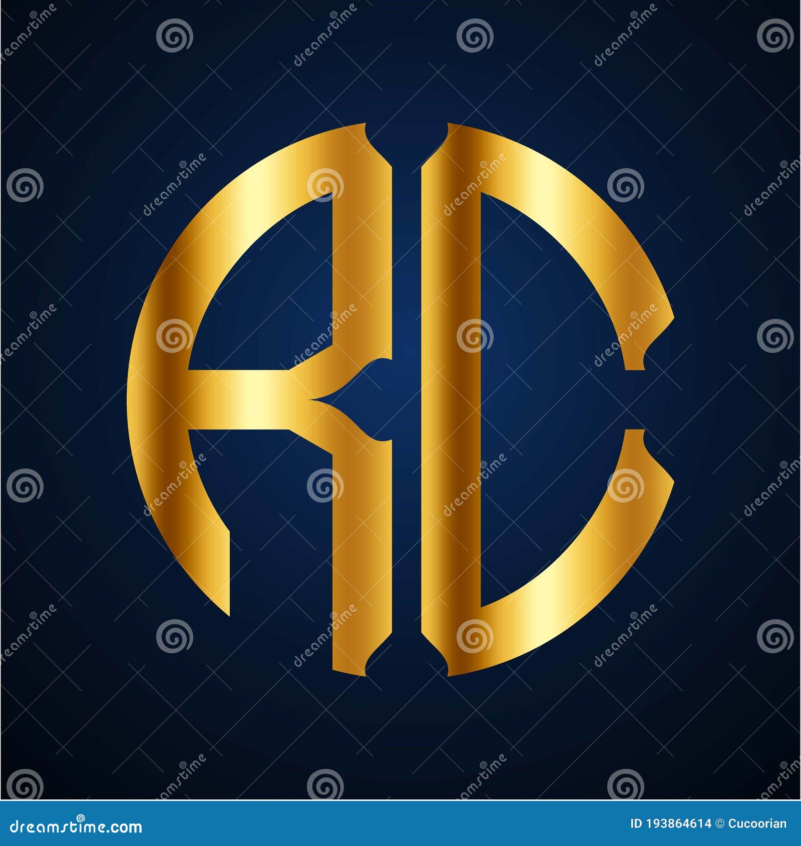 Initials R C Circular Shape and Elegant Gold Color Stock Vector ...