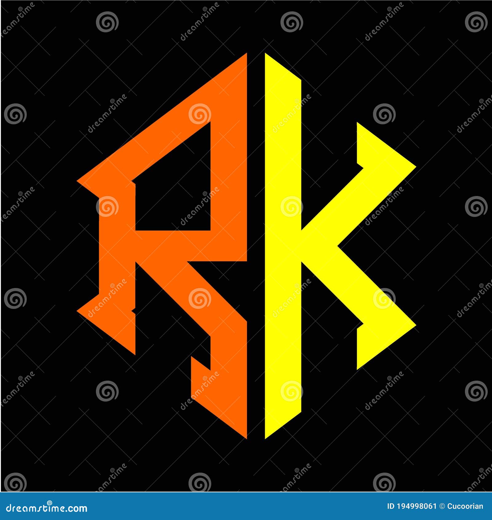 The Initials R K Hexagon Monogram Logo in Orange and Yellow Stock ...