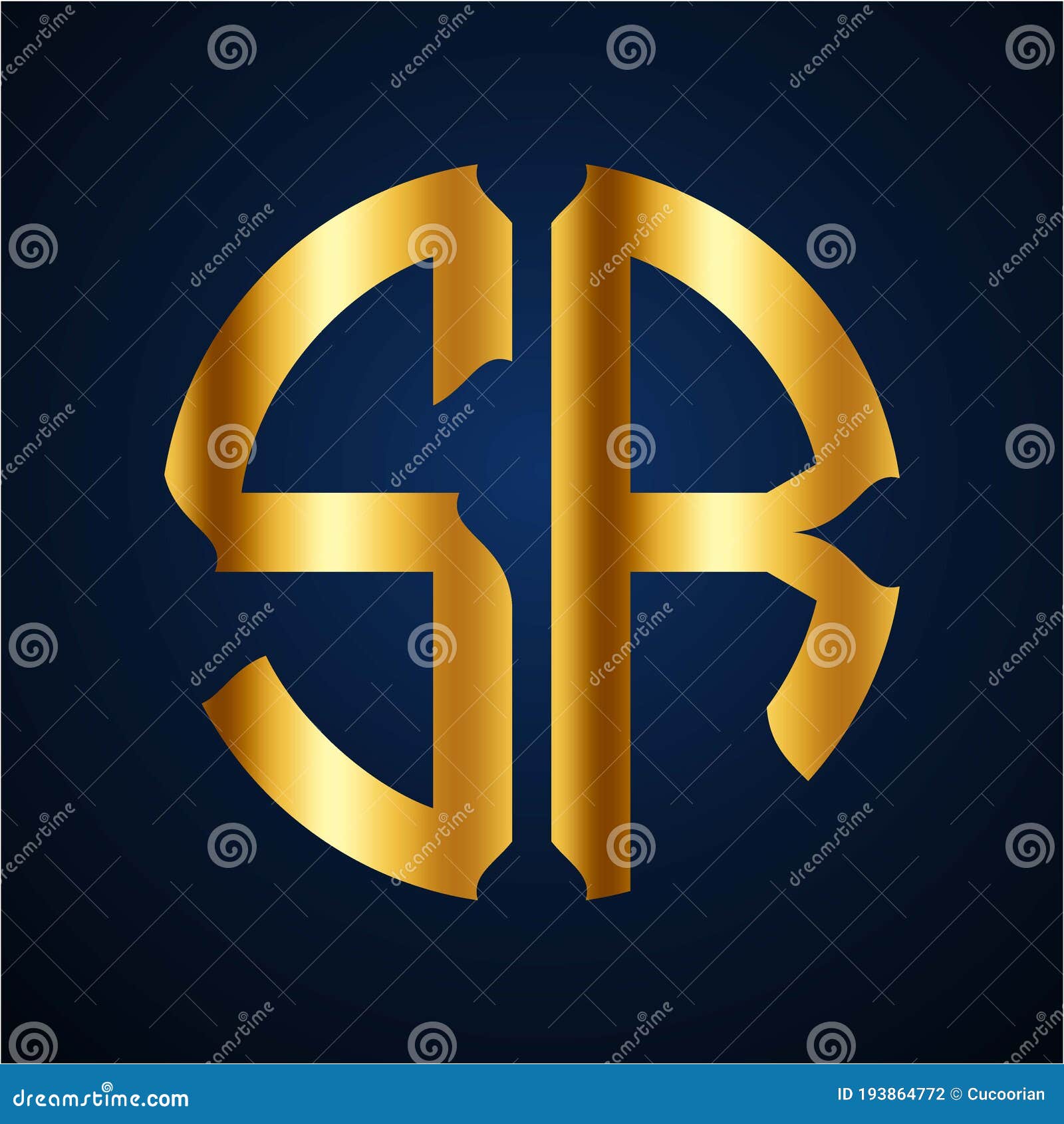 Initials S R Circular Shape and Elegant Gold Color Stock Vector ...