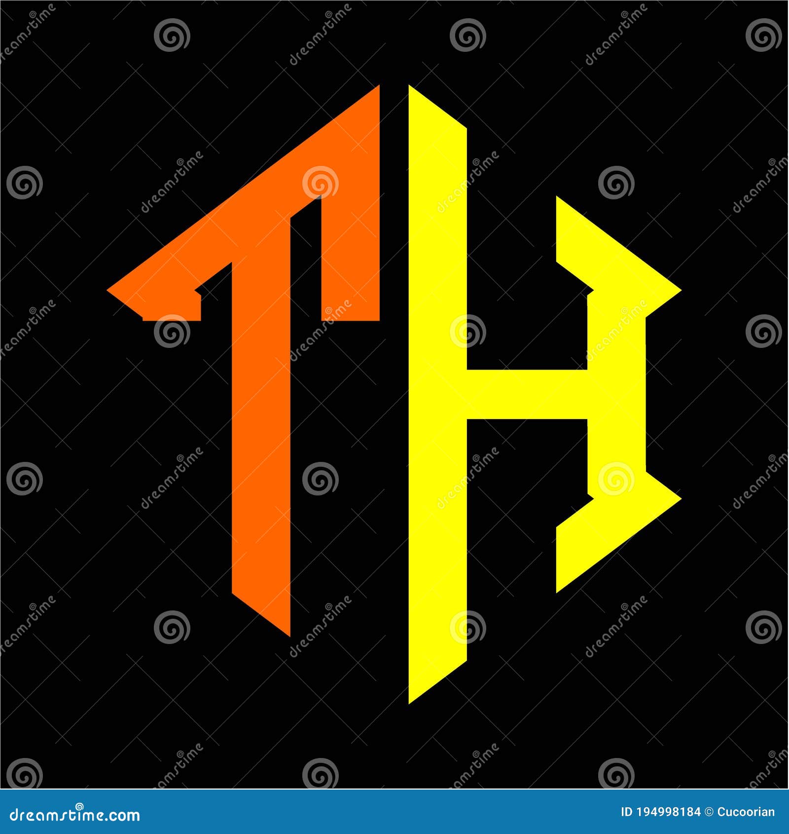 The Initials T H Hexagon Monogram Logo in Orange and Yellow Stock ...
