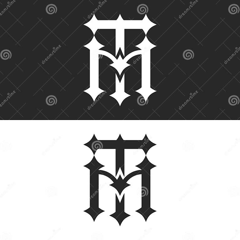 Initials Tm or Mt Letters Monogram Logo Design in Black and White ...