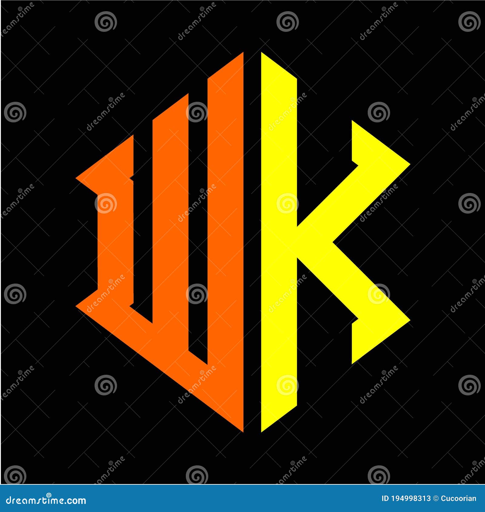 The Initials W K Hexagon Monogram Logo in Orange and Yellow Stock ...